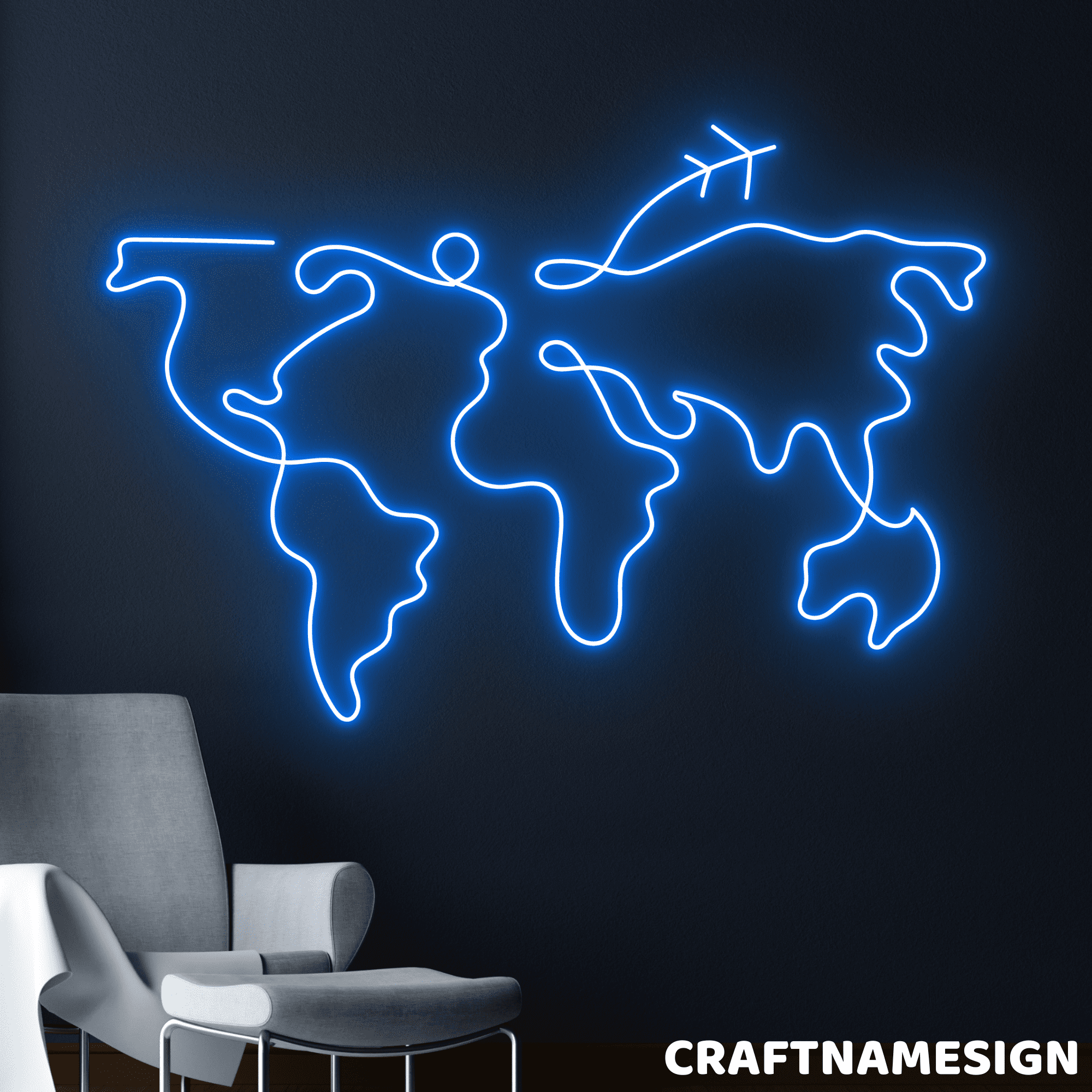 Craftnamesign Travel Map Neon Sign, Map Led Light Wall Decor, Living ...