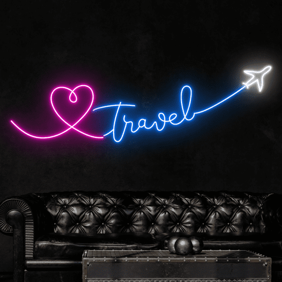 Craftnamesign Travel Neon Sign, Plane Travel Wall Art for Bedroom Decor ...
