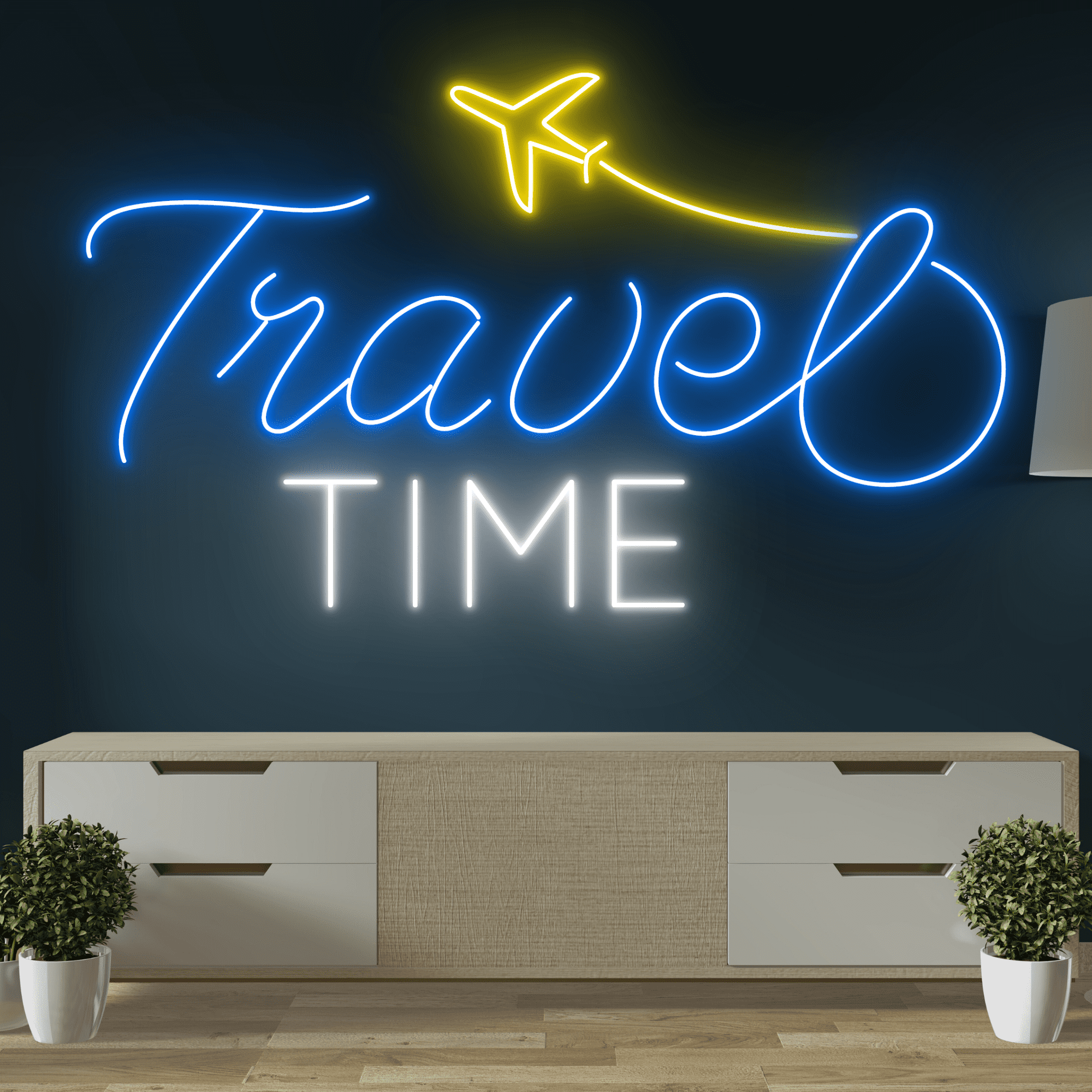 Craftnamesign Travel Time Neon Sign, Airplane Wall Art for Travel ...