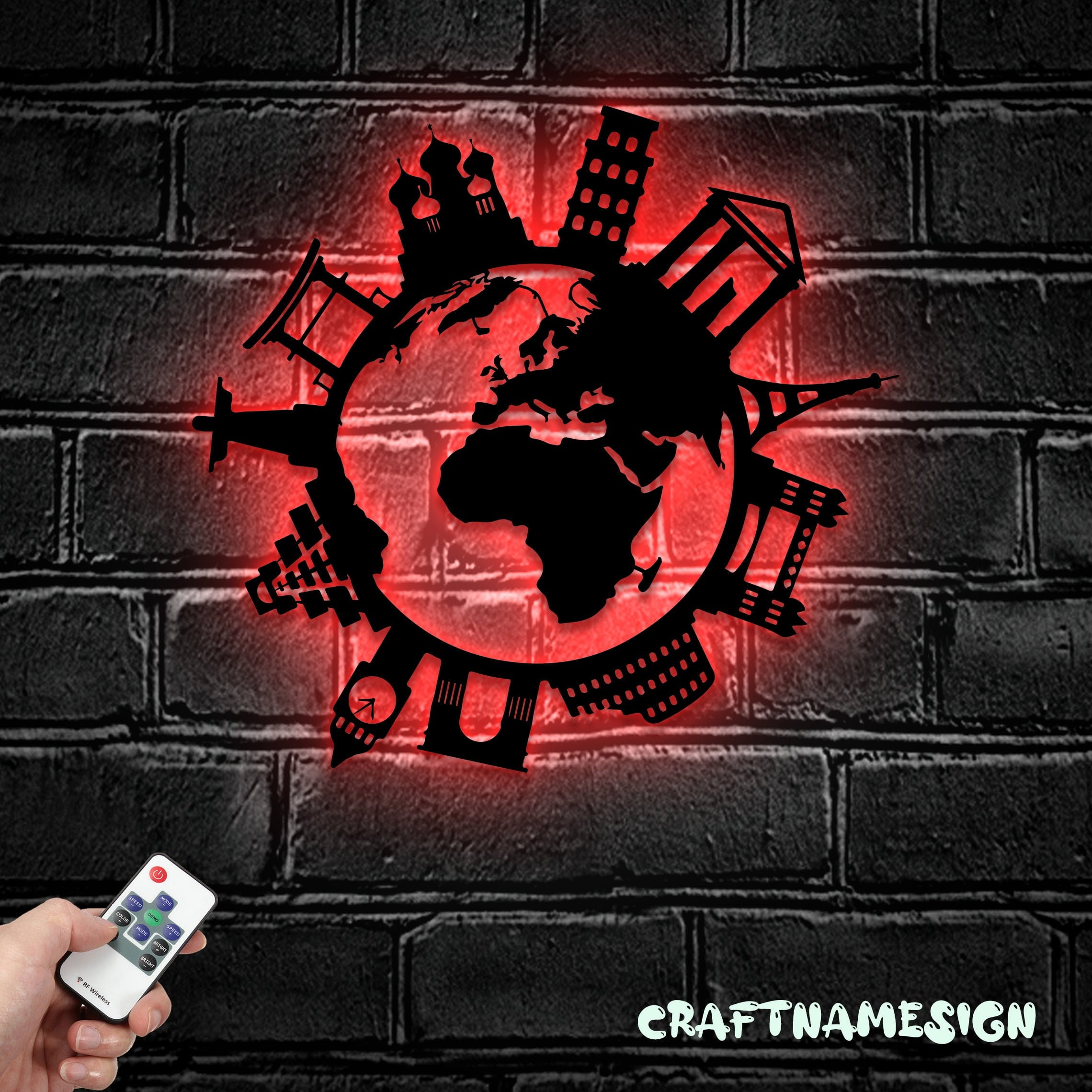 Craftnamesign Traveling Around The World Metal Wall Art LED Light ...