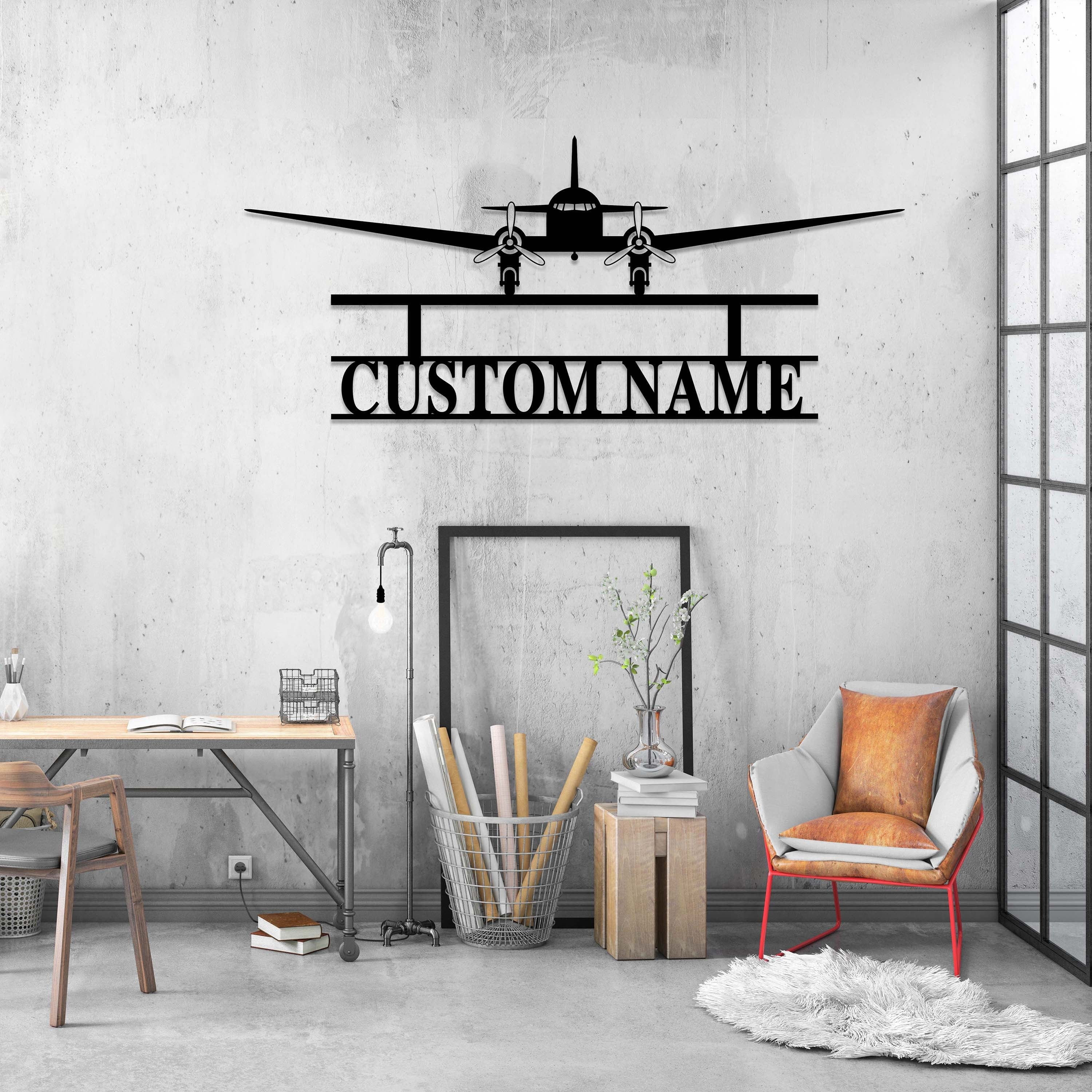 Craftnamesign Custom Airplane Metal Wall Art LED Light, Airplane Name ...
