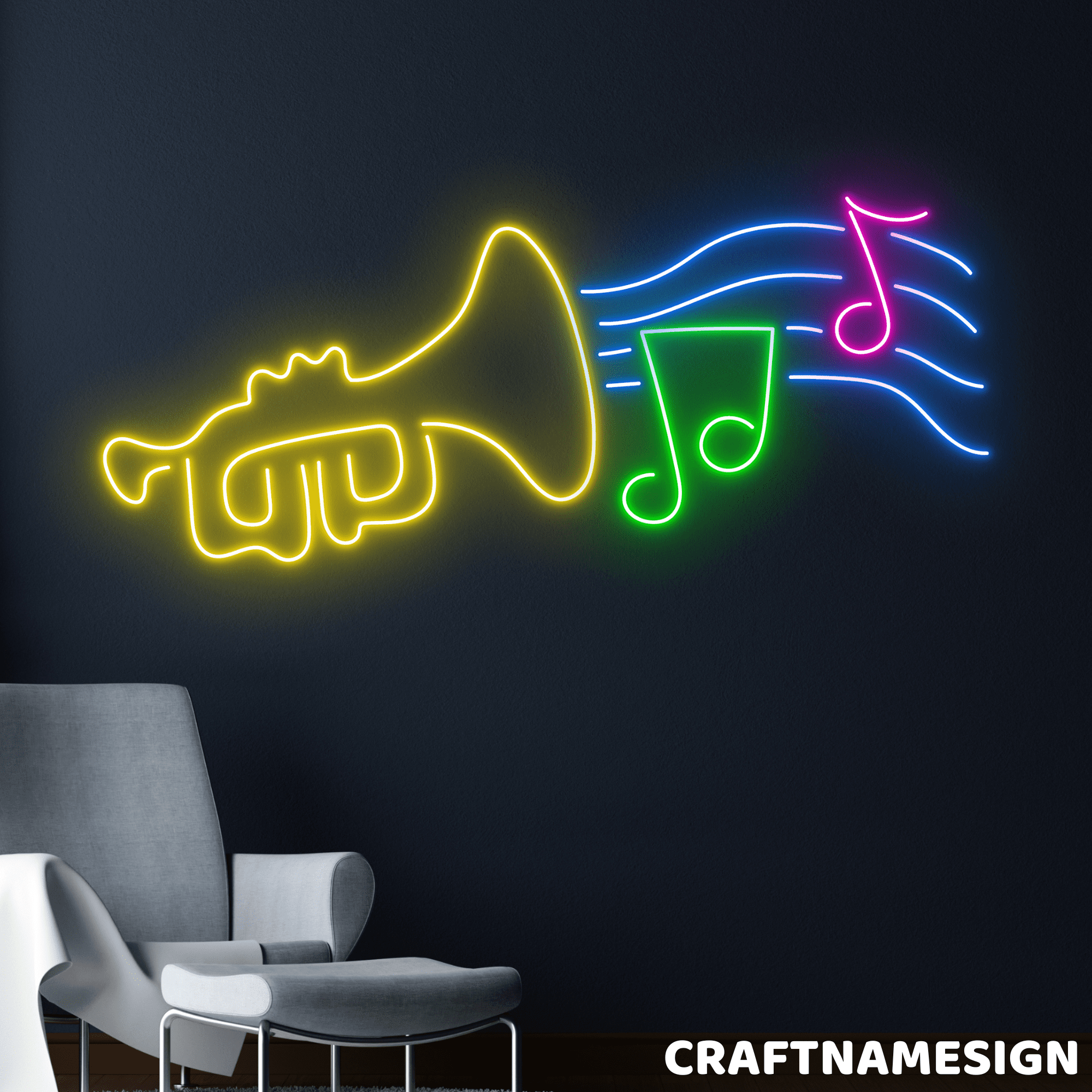 Craftnamesign Trumpet Neon Sign, Trumpet Wall Decor, Music Band Wall ...