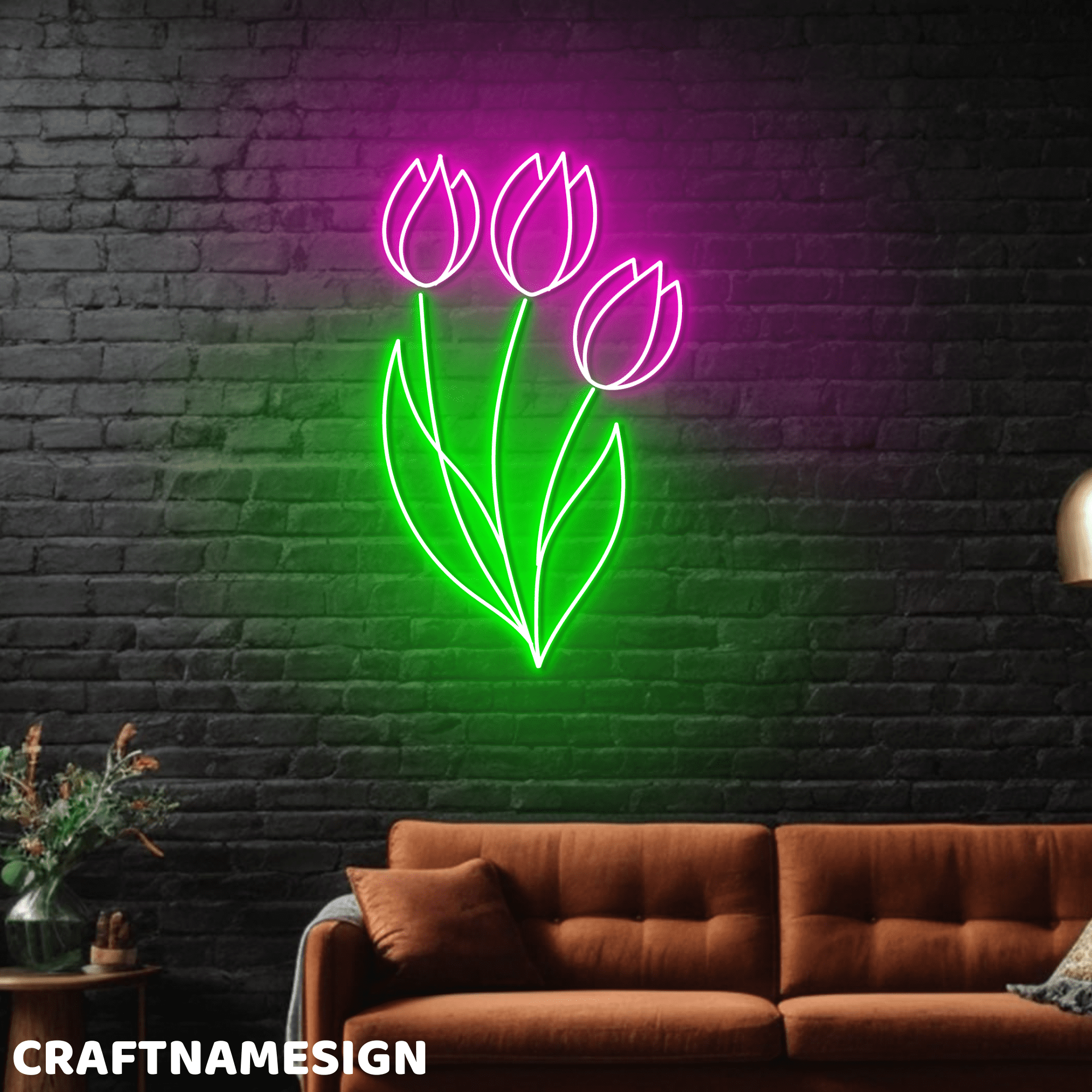 Craftnamesign Tulip Neon Sign, Living Room Wall Sign, Florist Shop Wall ...