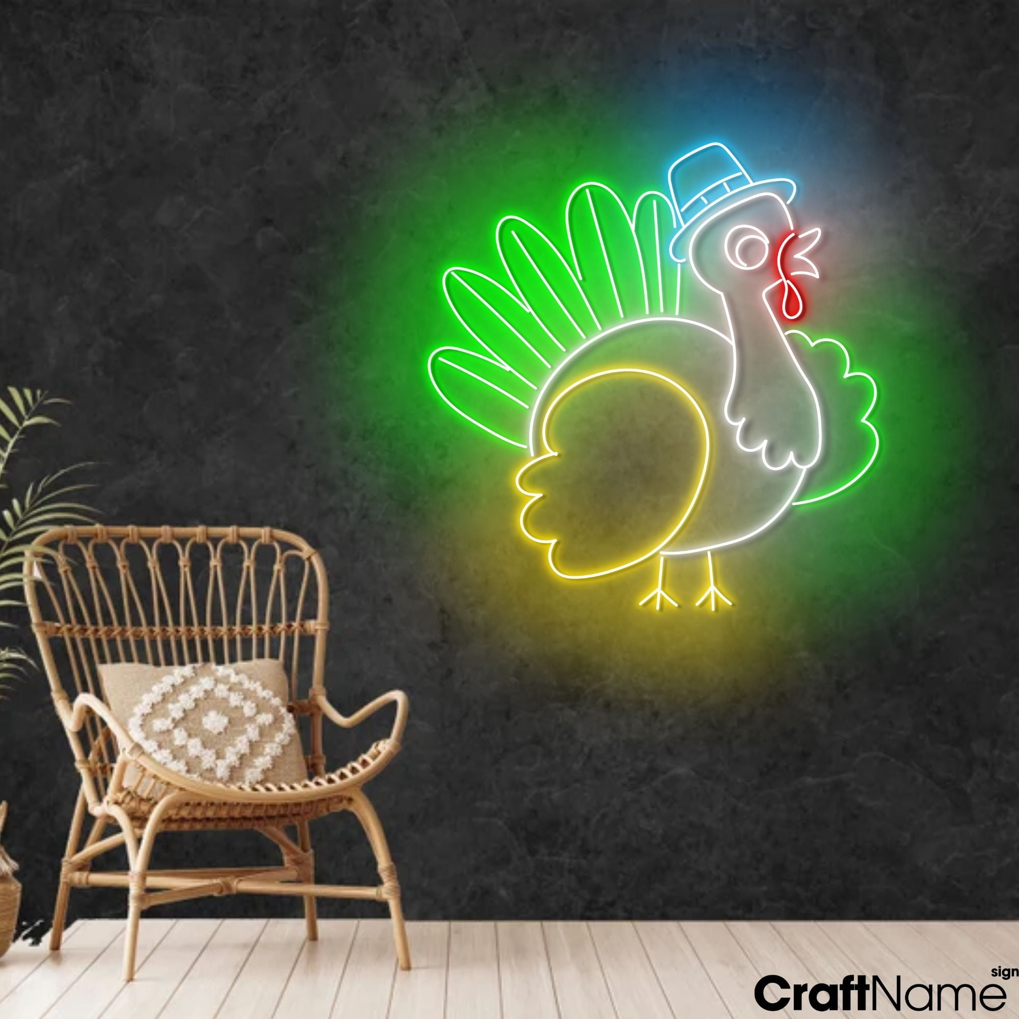 Craftnamesign Turkey Neon Light Up Sign Wall Art For Thanksgiving Night ...