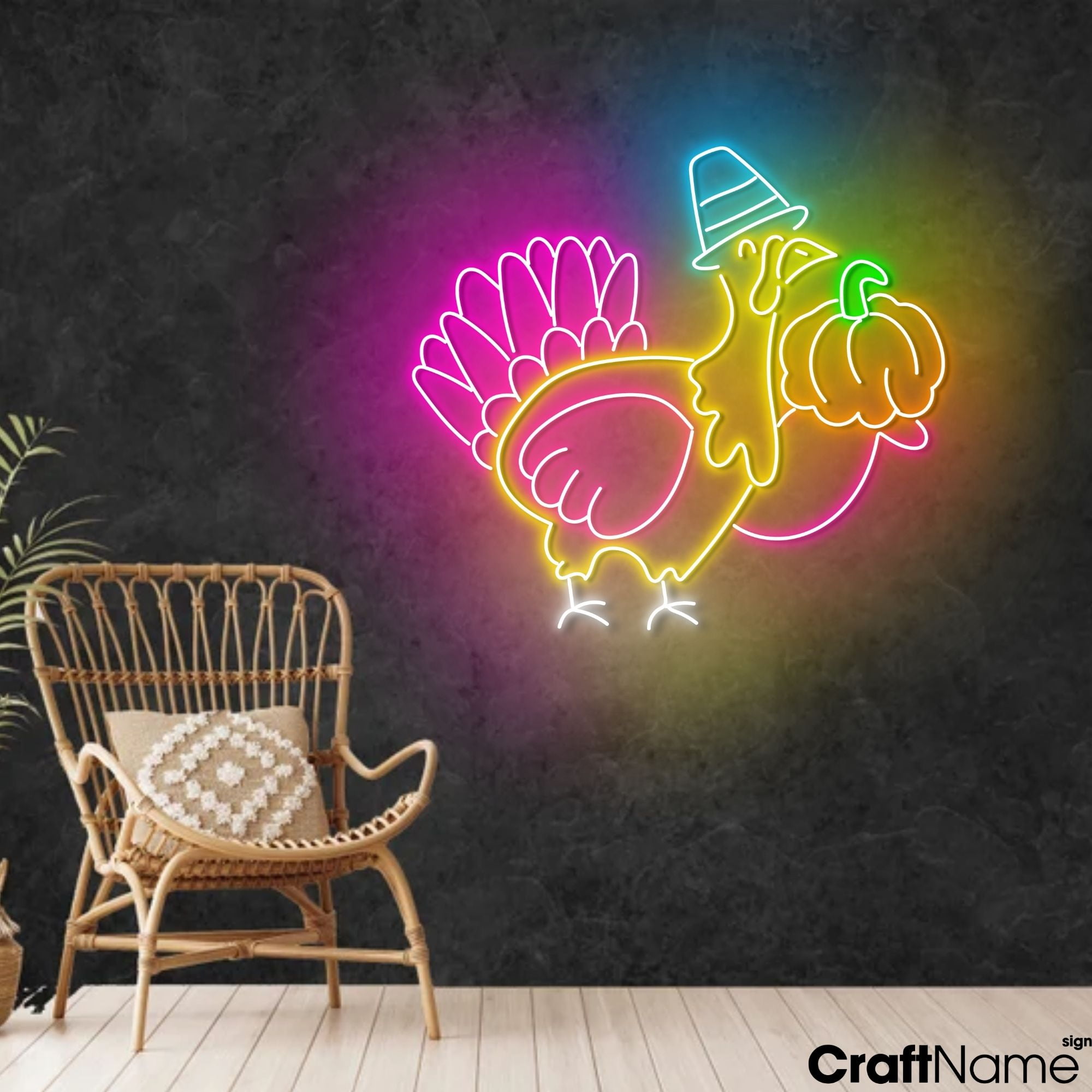 Craftnamesign Turkey Pumpkin LED Light, Turkey Wall Art, Thanksgiving ...