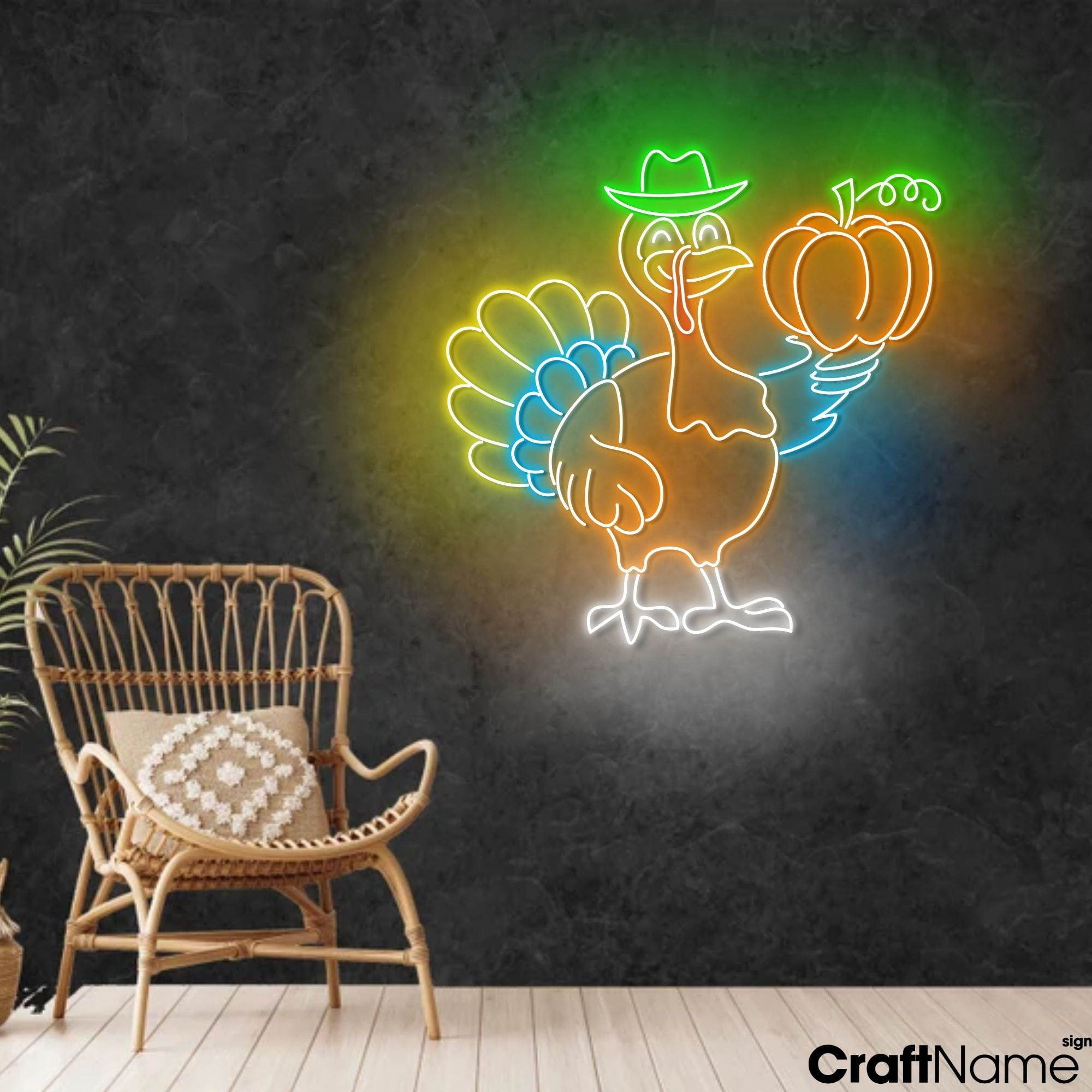 Craftnamesign Turkey Pumpkin Neon Light Up Sign For Thanksgiving Autumn ...