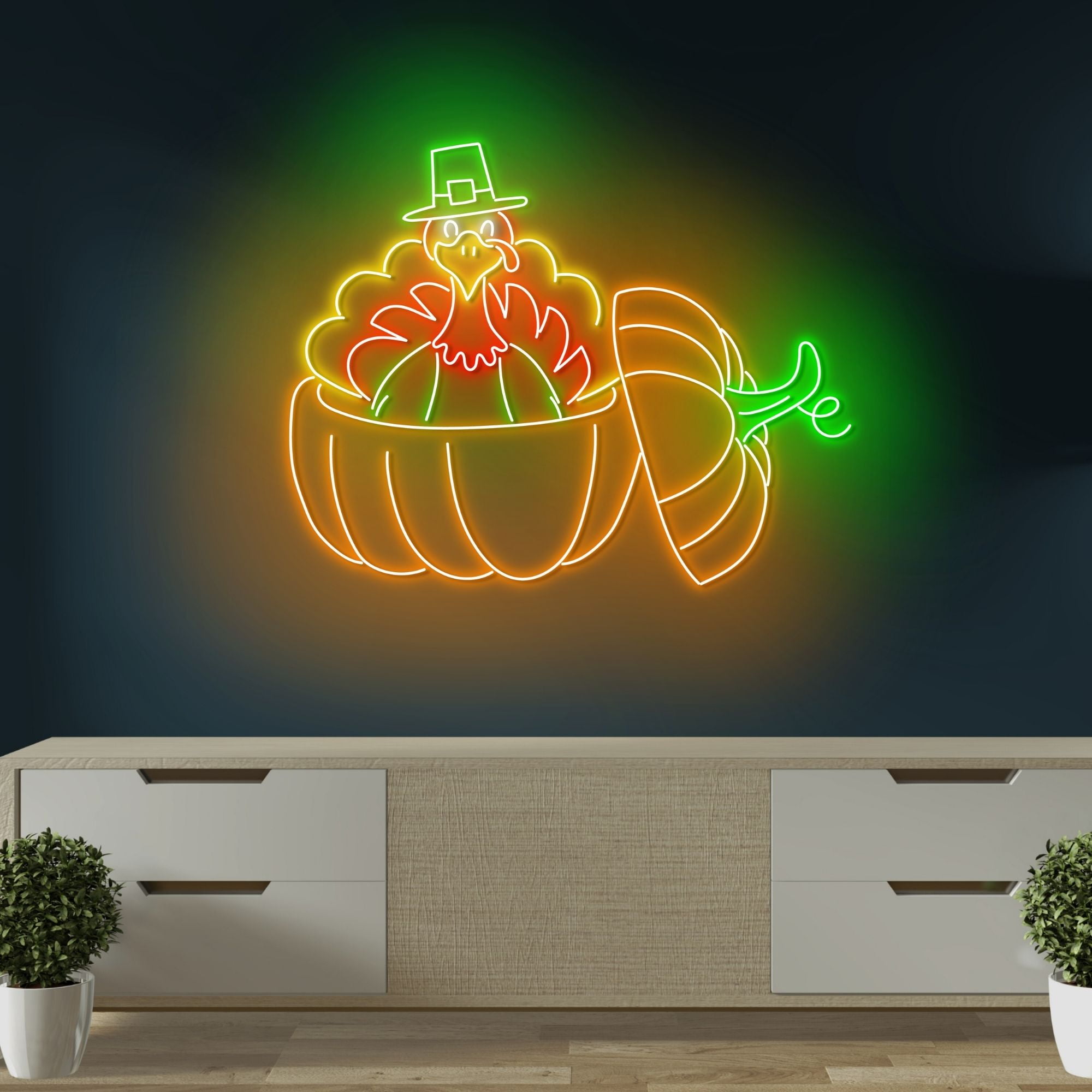 Craftnamesign Turkey Pumpkin Neon Sign, Thanksgiving Decor ...