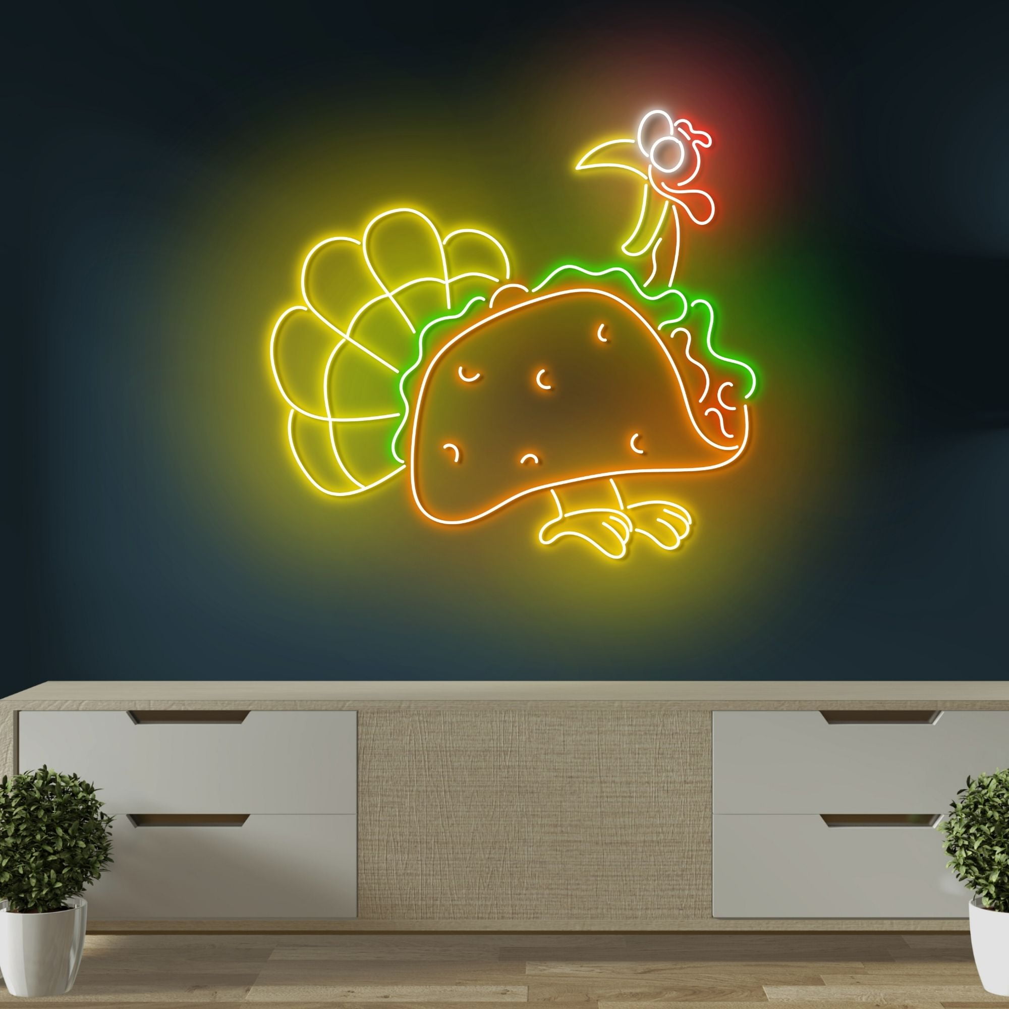 Craftnamesign Turkey Tacos Neon Sign, Thanksgiving LED Light Wall Art ...
