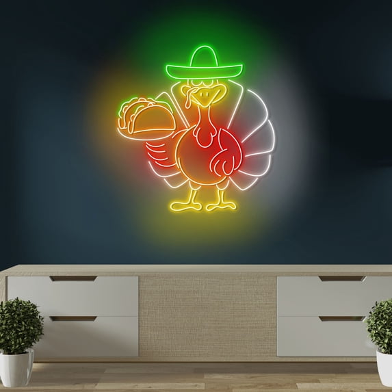 Craftnamesign Turkey Tacos Neon Sign, Thanksgiving Wall Art, Restaurant ...