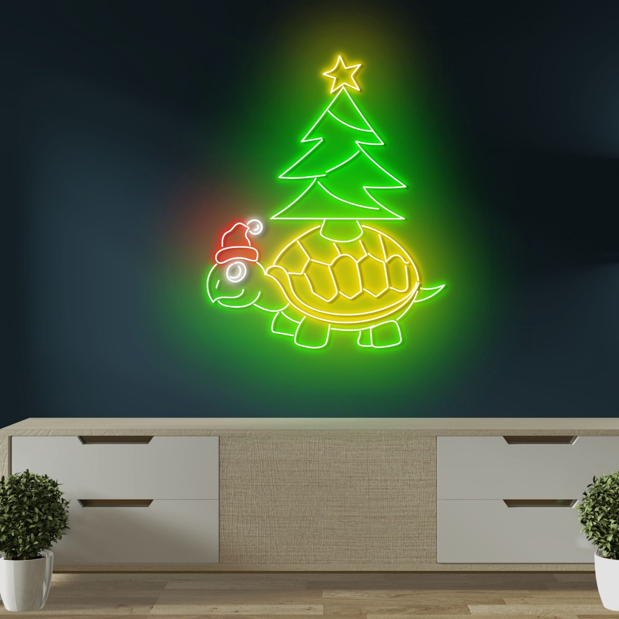 Craftnamesign Turtle Pine Tree Neon Light, Turtle Merry Christmas LED ...