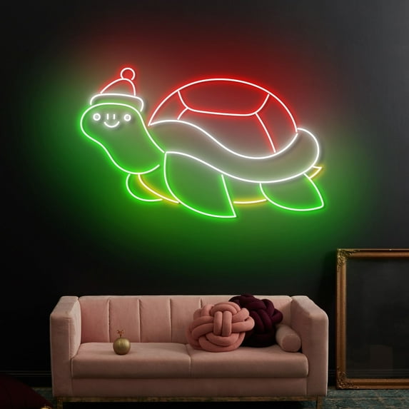 Craftnamesign Turtle Santa Hat Neon Sign, Turtle Christmas LED Light ...