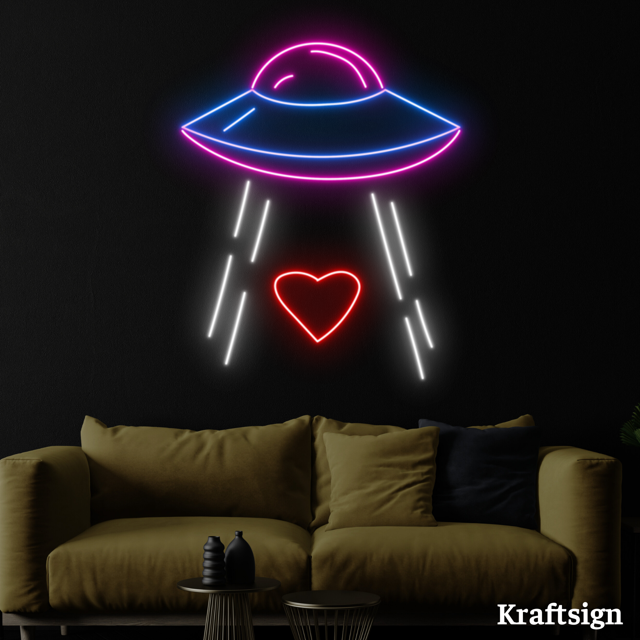 Craftnamesign Ufo Abducted Love Neon Sign Spaceman Decor Bedroom Wall
