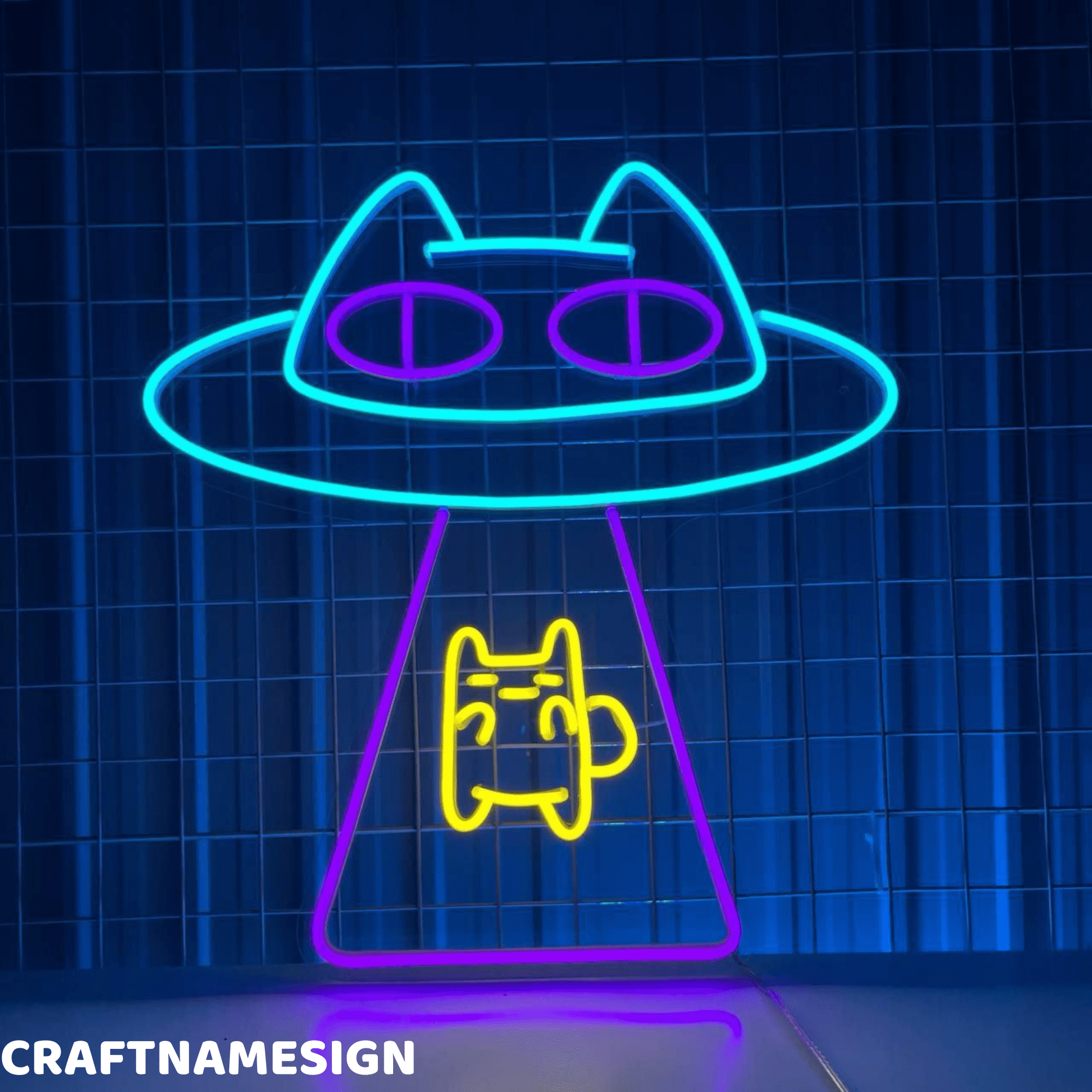 Craftnamesign UFO Abduction Cat Neon Sign, Cat UFO Led Sign, Pet Shop ...