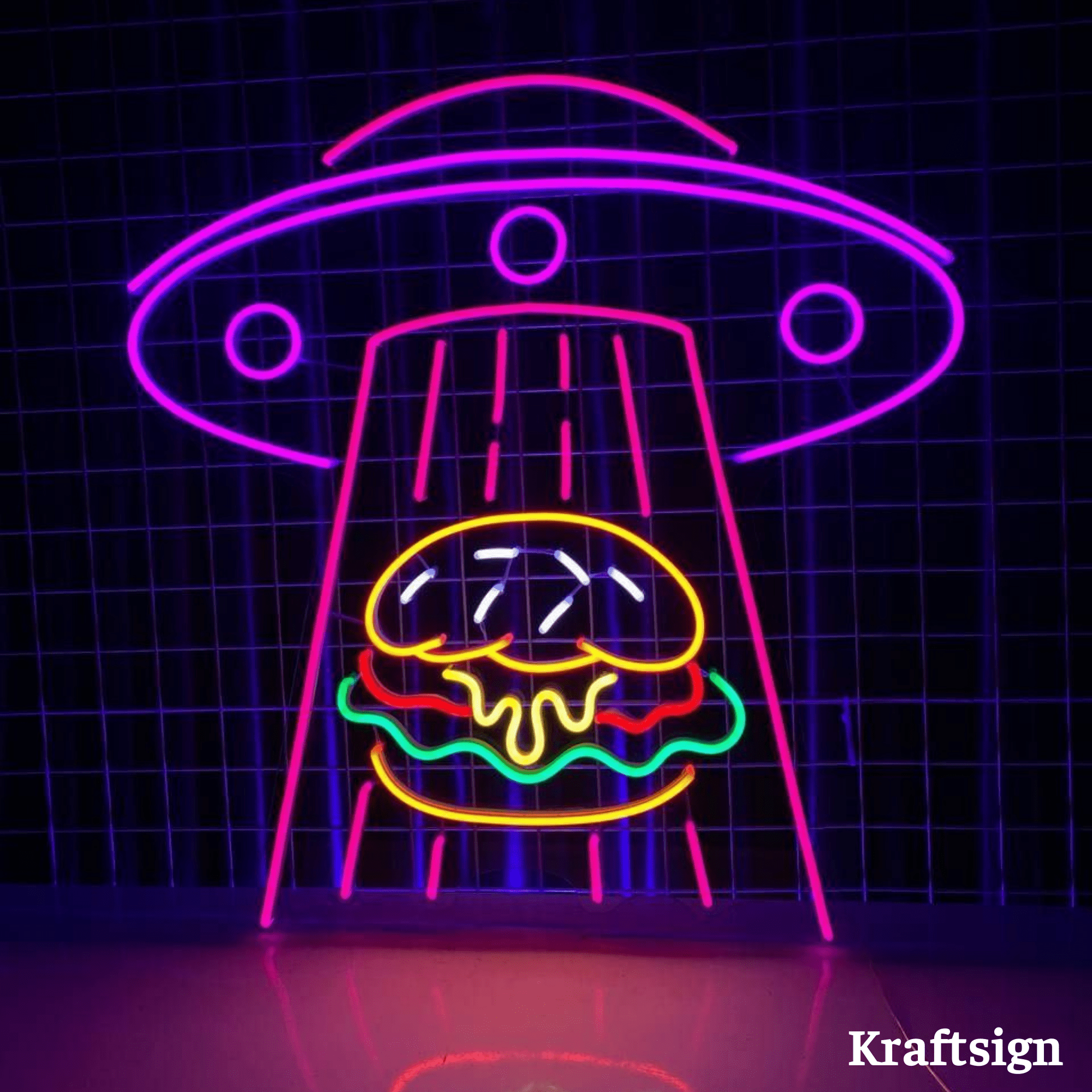 Craftnamesign UFO Abundant Burger Neon Sign, Burger LED Sign, Bakery ...