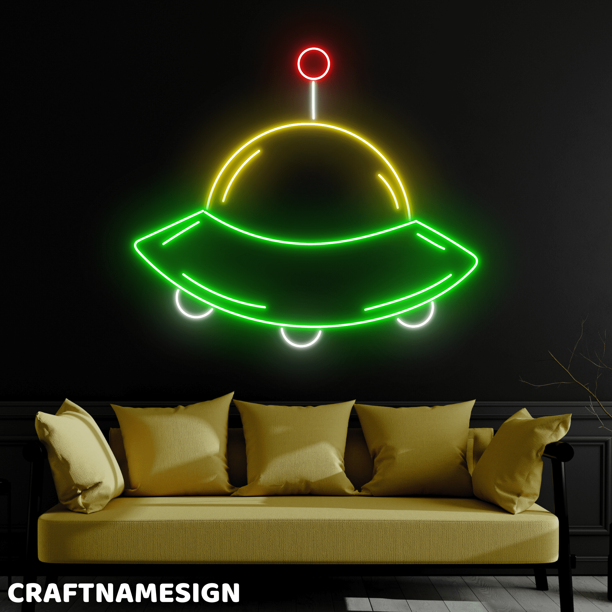 Craftnamesign UFO Neon Sign, UFO Spaceship Wall Art, Kids Room Led ...