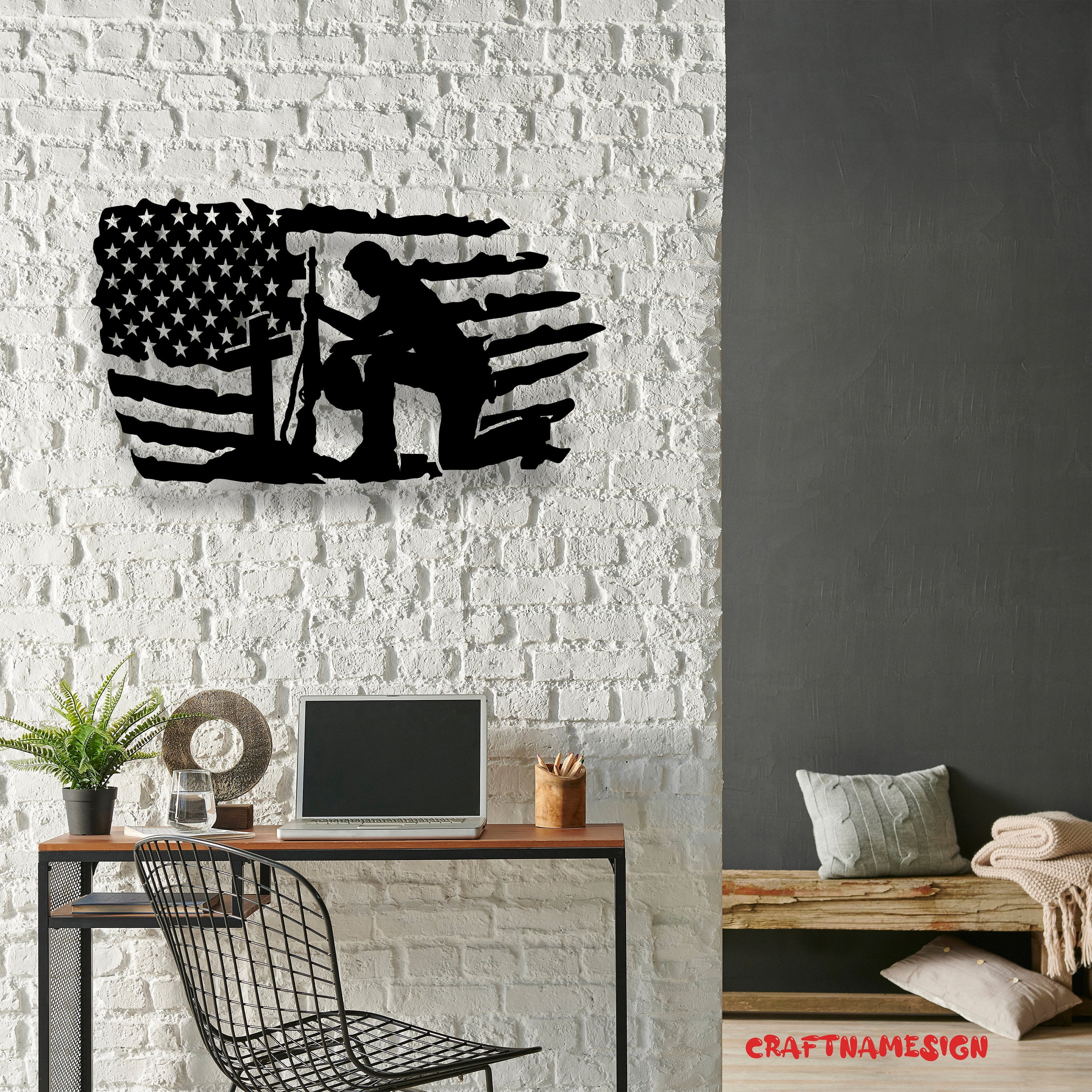 Craftnamesign US Soldier Praying Memorial Cross Metal Wall Art LED ...