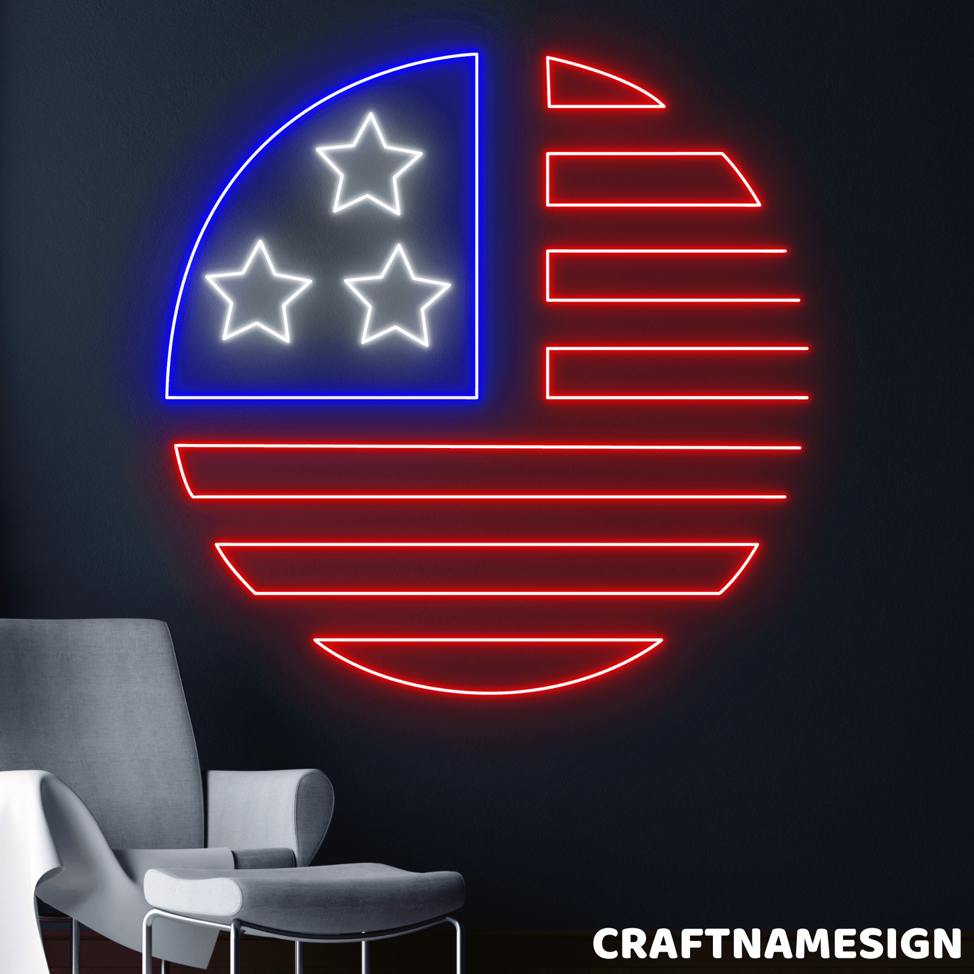 Craftnamesign USA Flag Neon Sign, Independence Wall Decor, American ...