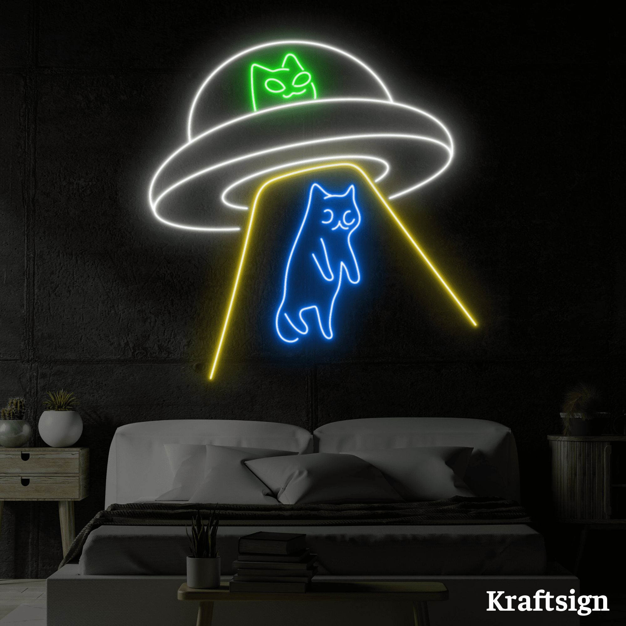 Craftnamesign Ufo Cat Abduction Neon Sign, Spaceman Decor, Room Wall ...