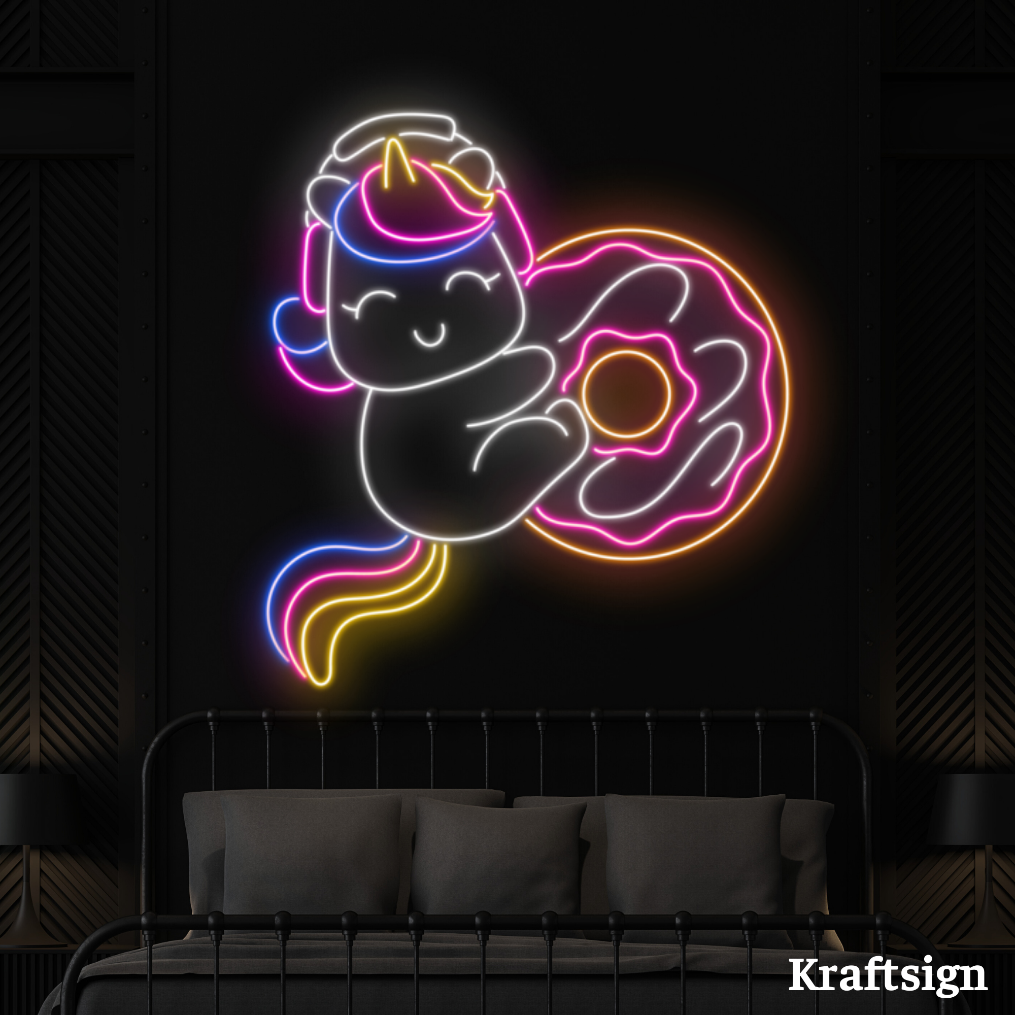 Craftnamesign Unicorn Hold Donut Neon Sign, Donut Shop Decor, Bakery ...