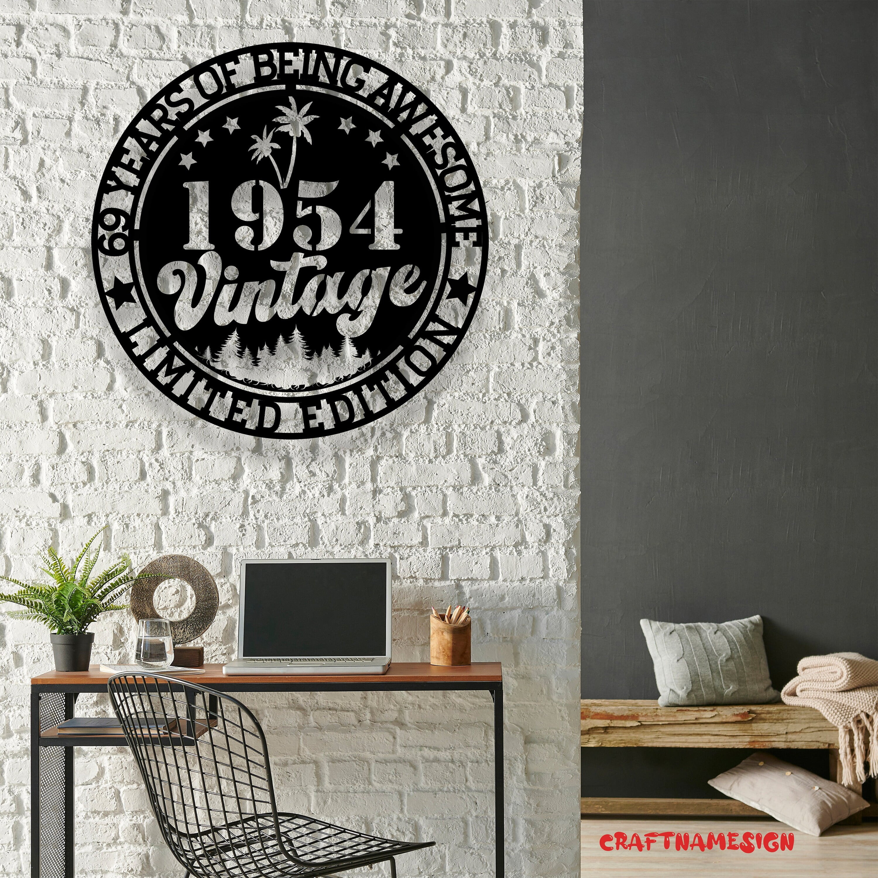 Craftnamesign Vintage 1954 Metal Wall Art LED Light, 1954 Metal Sign ...