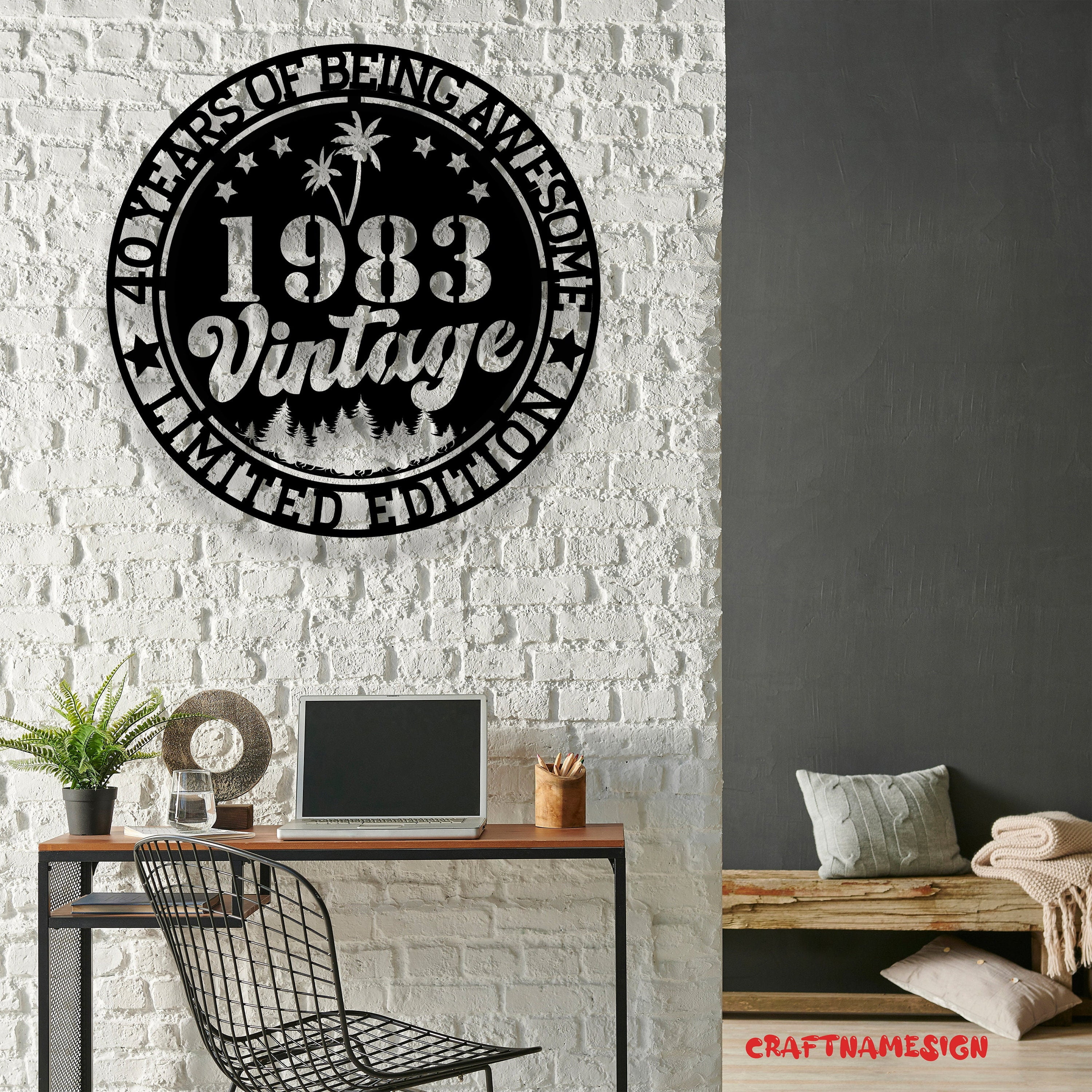 Craftnamesign Vintage 1983 Metal Wall Art LED Light, 40th Birthday ...