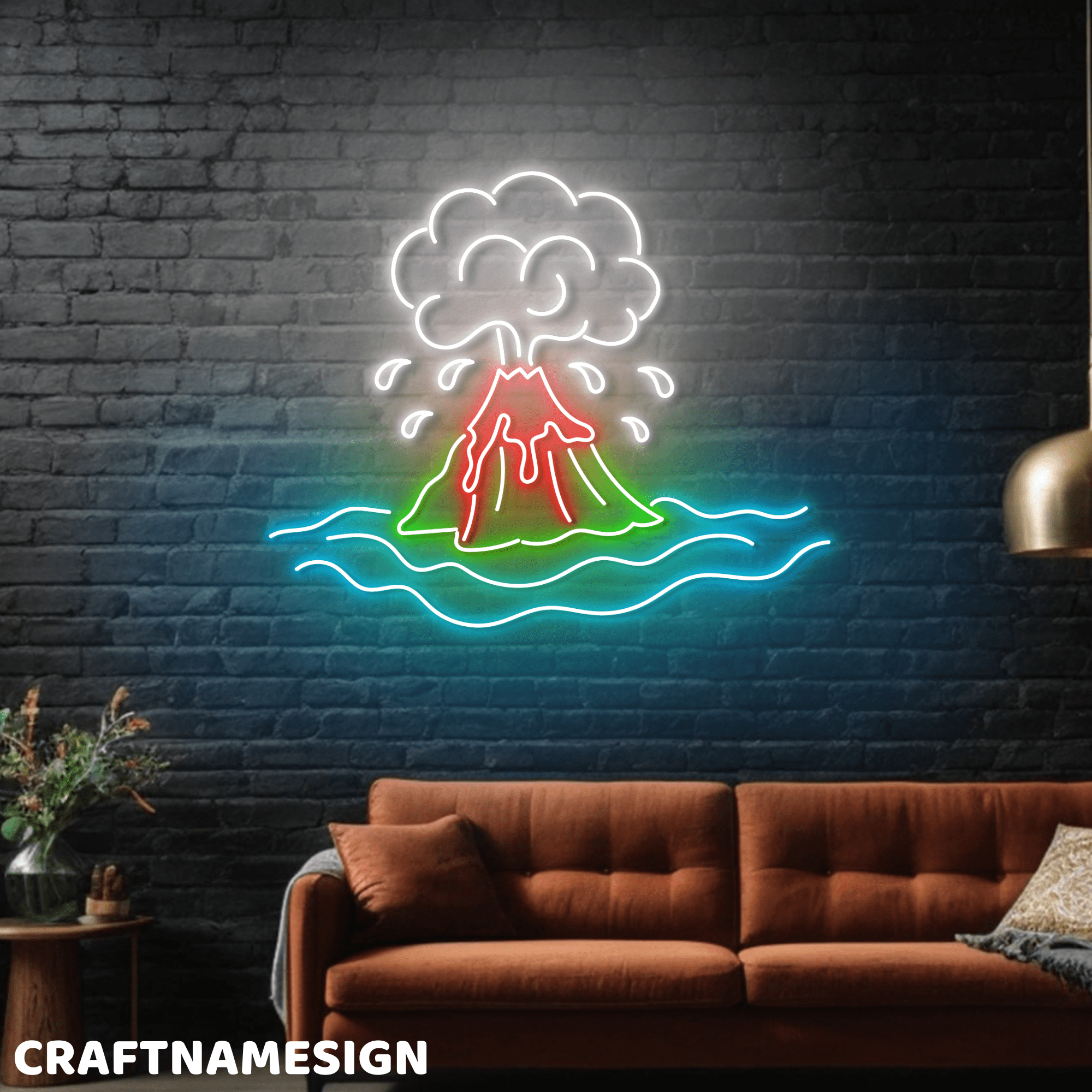 Craftnamesign Volcano Erupting Neon Light, Mountain Wall Decor, Living ...
