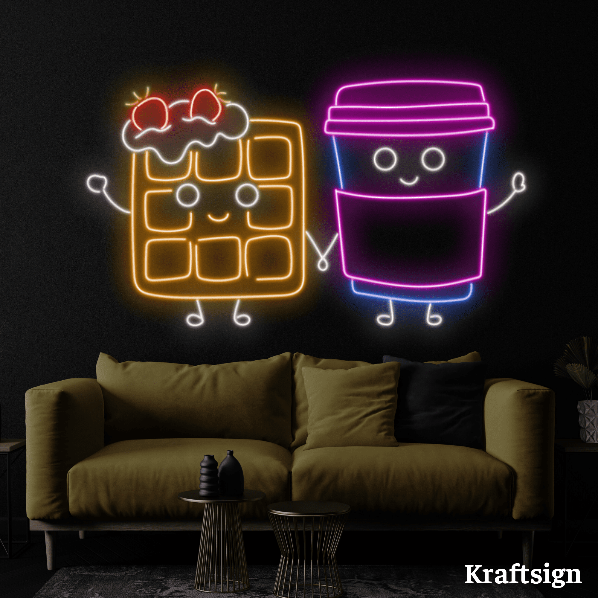 Craftnamesign Waffle Cakes Neon Sign, Bakery Decor, Cake Shop LED ...