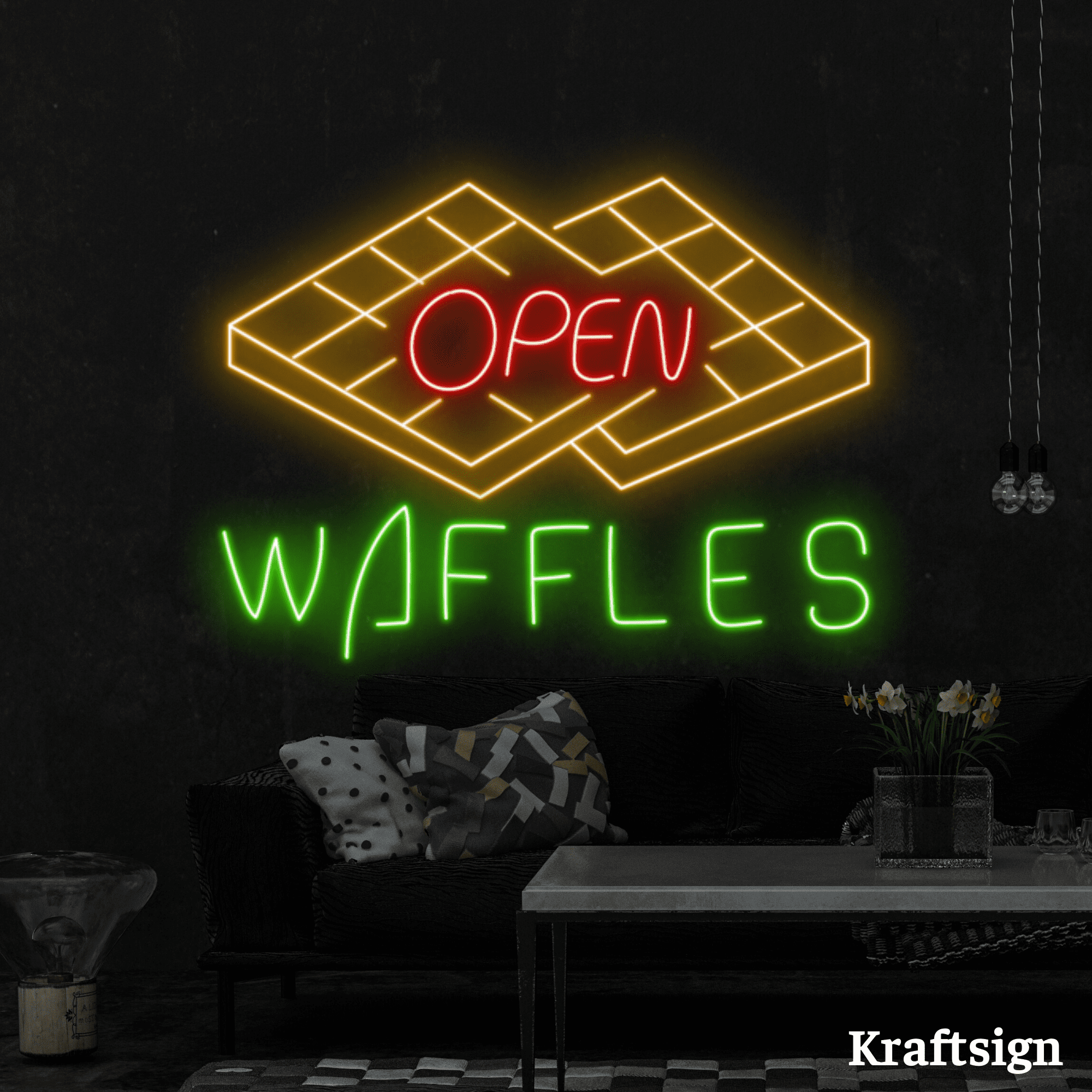 Craftnamesign Waffles Neon Sign, Open LED sign, Bakery Waffles Shop ...