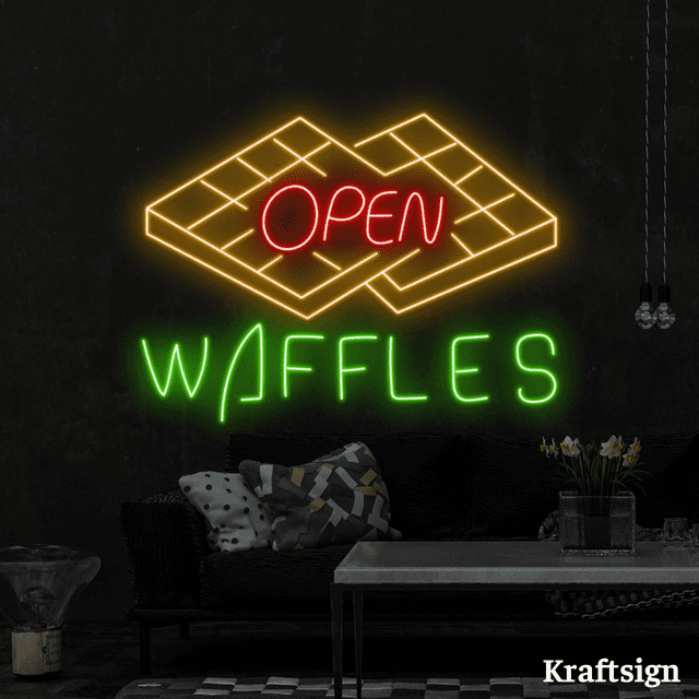 Craftnamesign Waffles Neon Sign, Open LED sign, Bakery Waffles Shop ...