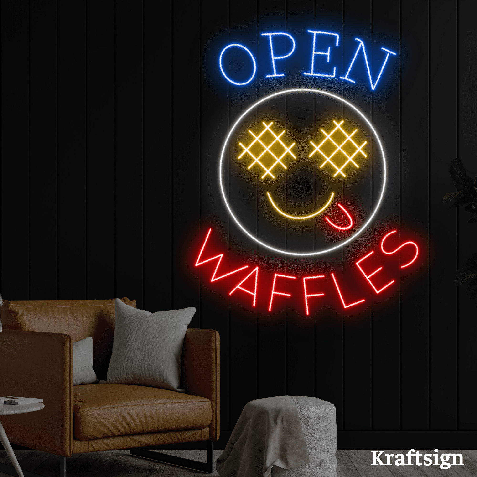 Craftnamesign Waffles Neon Signs, Open LED Sign, Waffles Bakery Shop ...