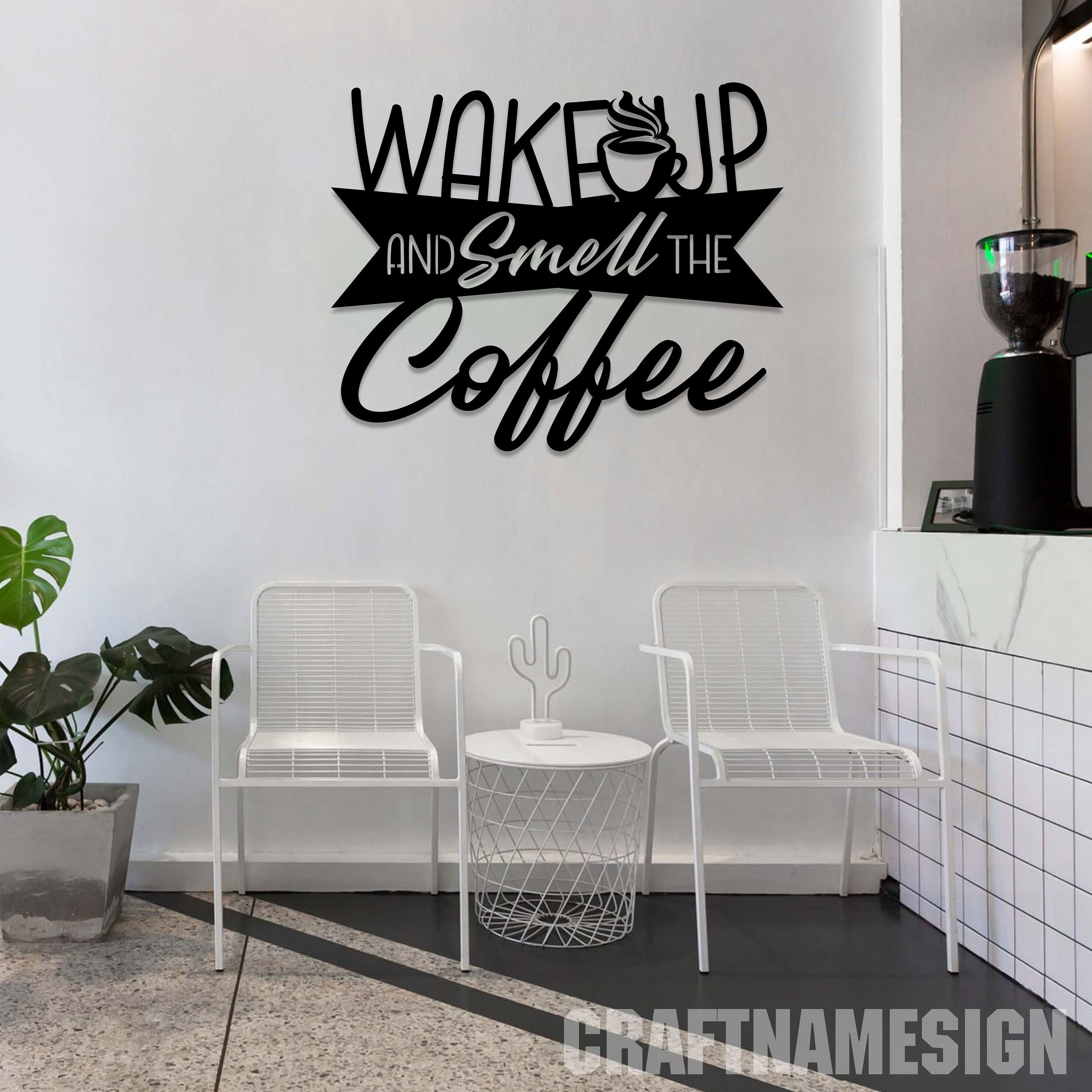 Craftnamesign Wake Up And Smell Metal Wall Art LED Light,Custom Coffee ...