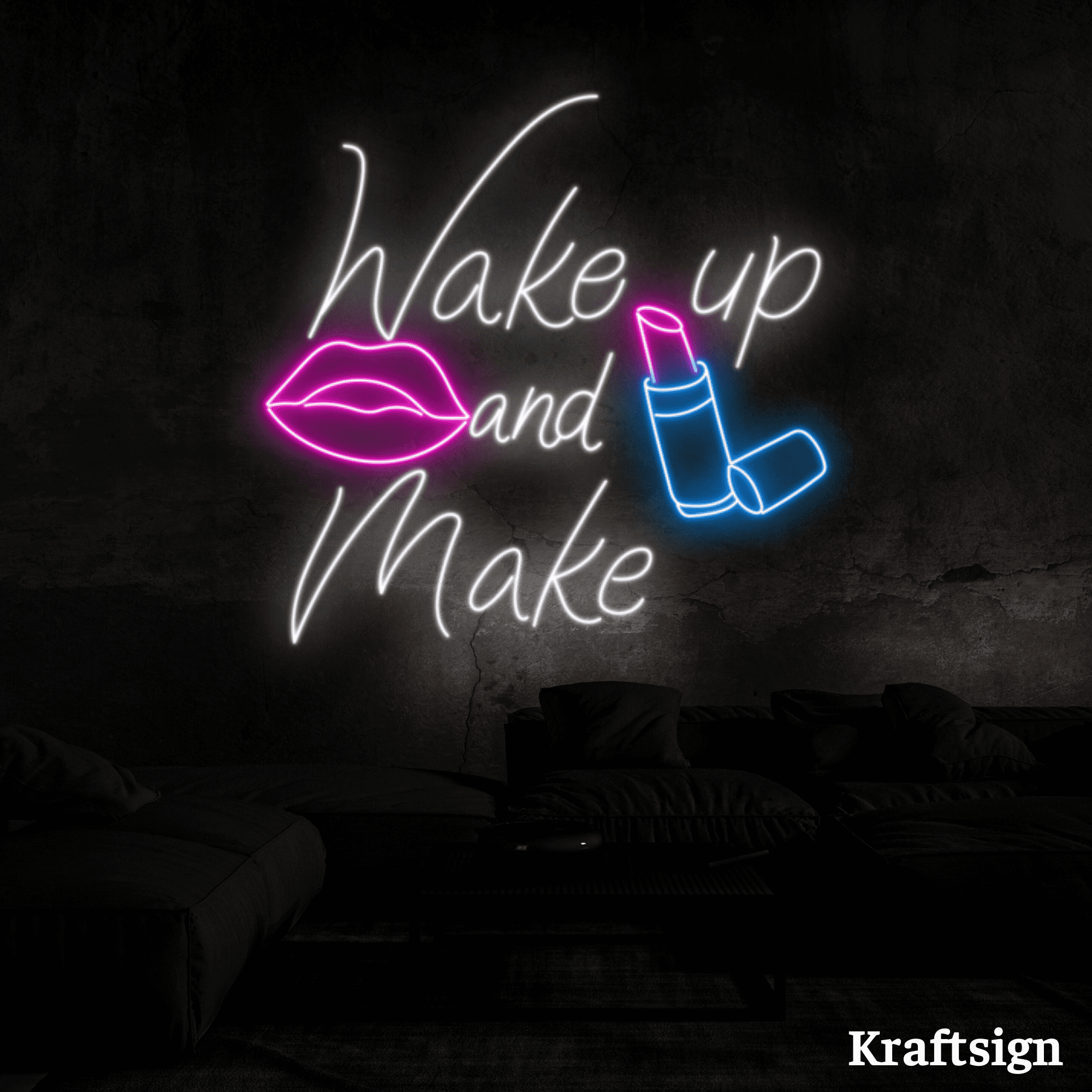 Craftnamesign Wake up Make up Neon Sign, Makeup Studio Decor, Makeup ...