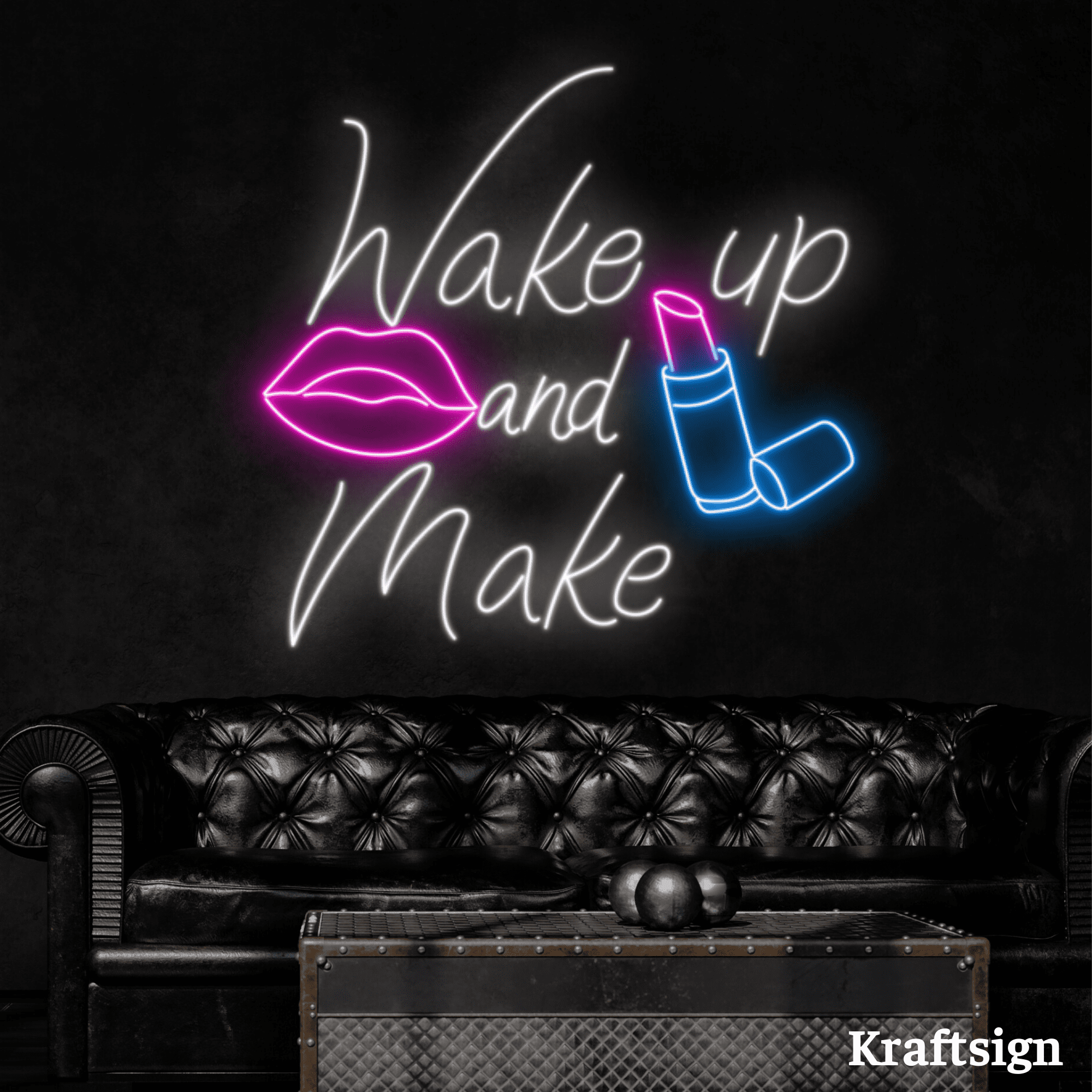 Craftnamesign Wake up Make up Neon Sign, Makeup Studio Decor, Makeup ...