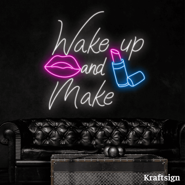 Craftnamesign Wake up Make up Neon Sign, Makeup Studio Decor, Makeup ...