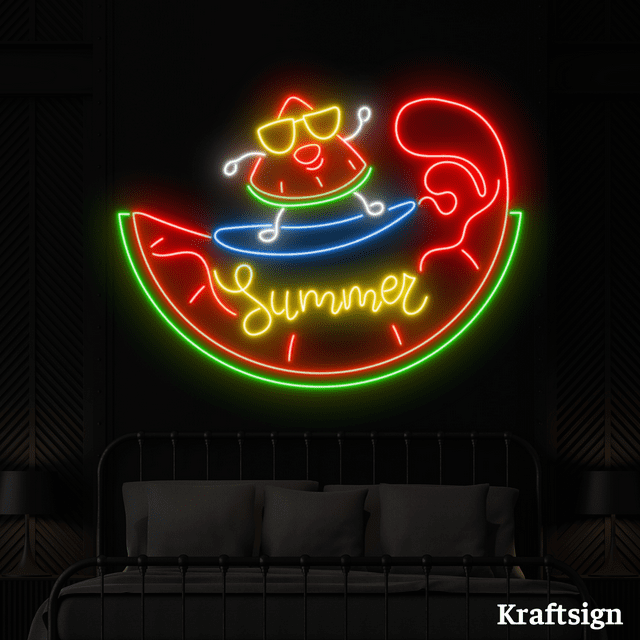 Craftnamesign Watermelon Surfing Neon Sign, Beach Summer Vibes LED ...
