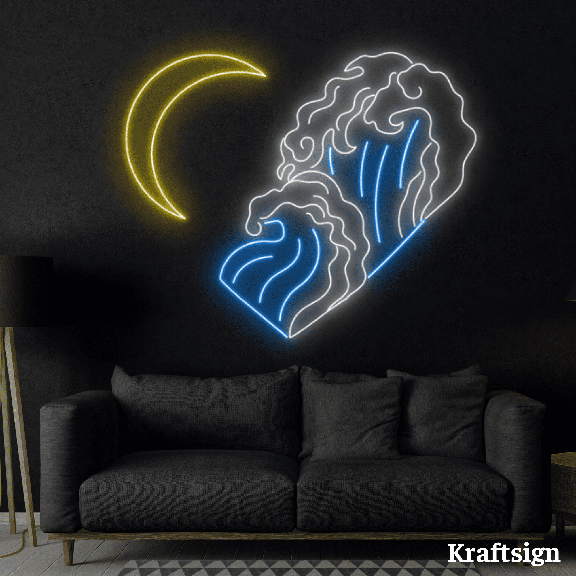 Craftnamesign Wave Moon Neon Sign, Heart LED Sign, Beach Lover Gift ...