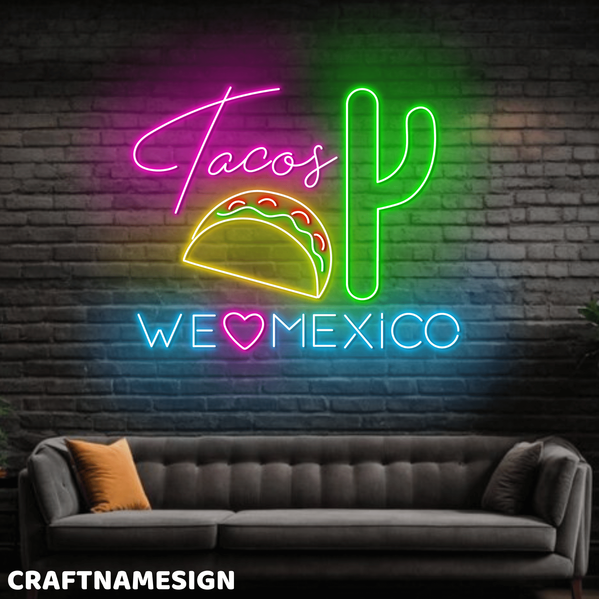 Craftnamesign We Love Mexico Neon Light For Tacos Restaurant Wall Decor ...