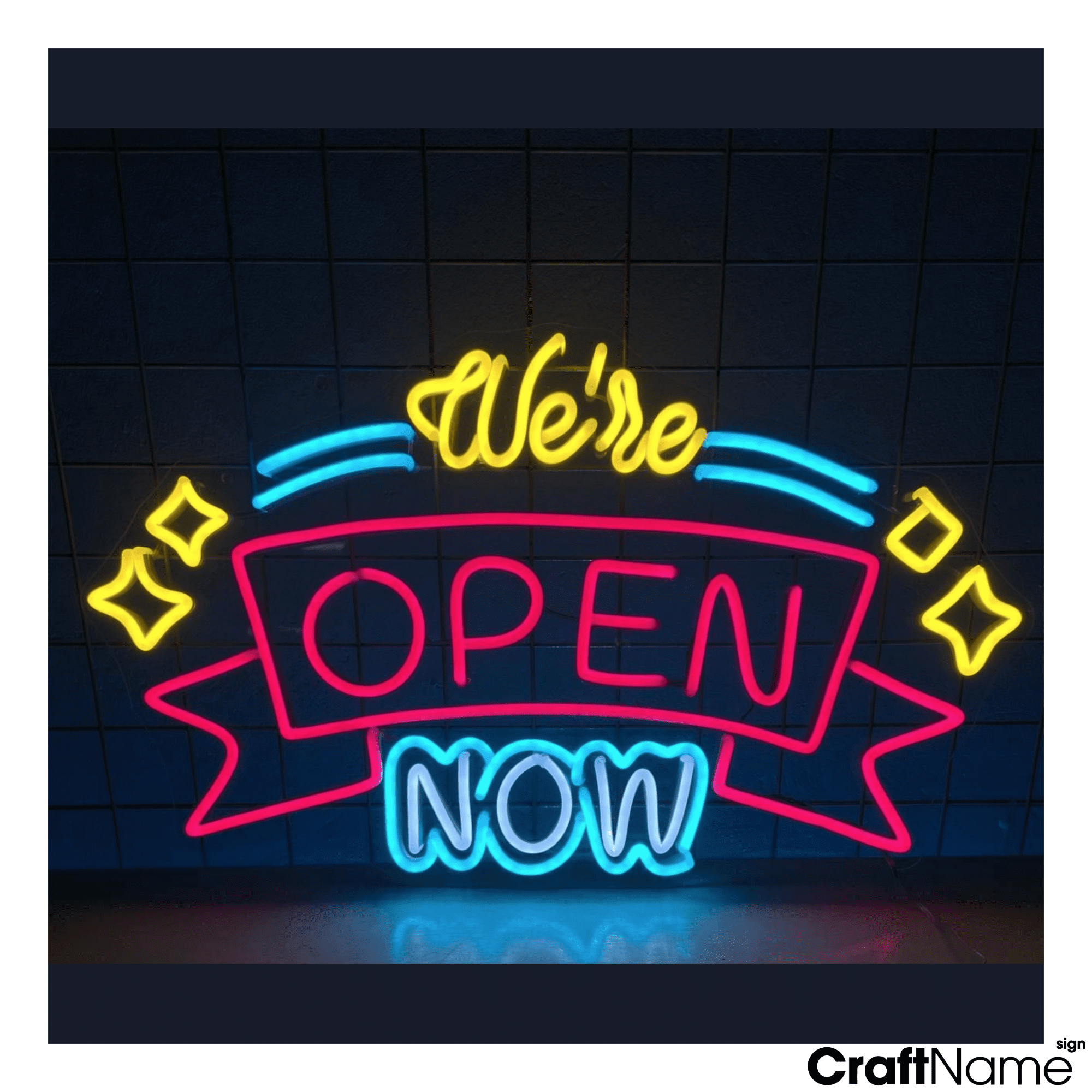 Craftnamesign We're Open Now Neon Light Sign For Store Shop Wall Decor ...