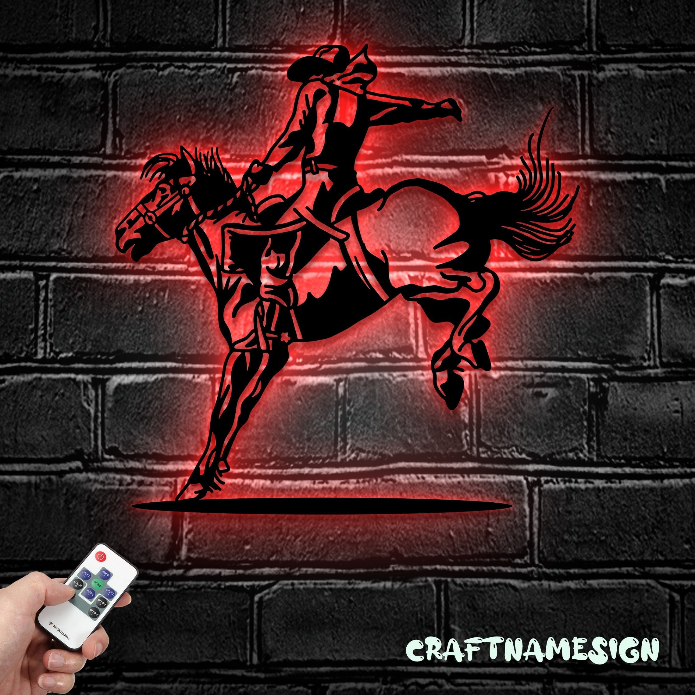 Craftnamesign Western Cowboy Metal Wall Art LED Light, Custom Riding ...