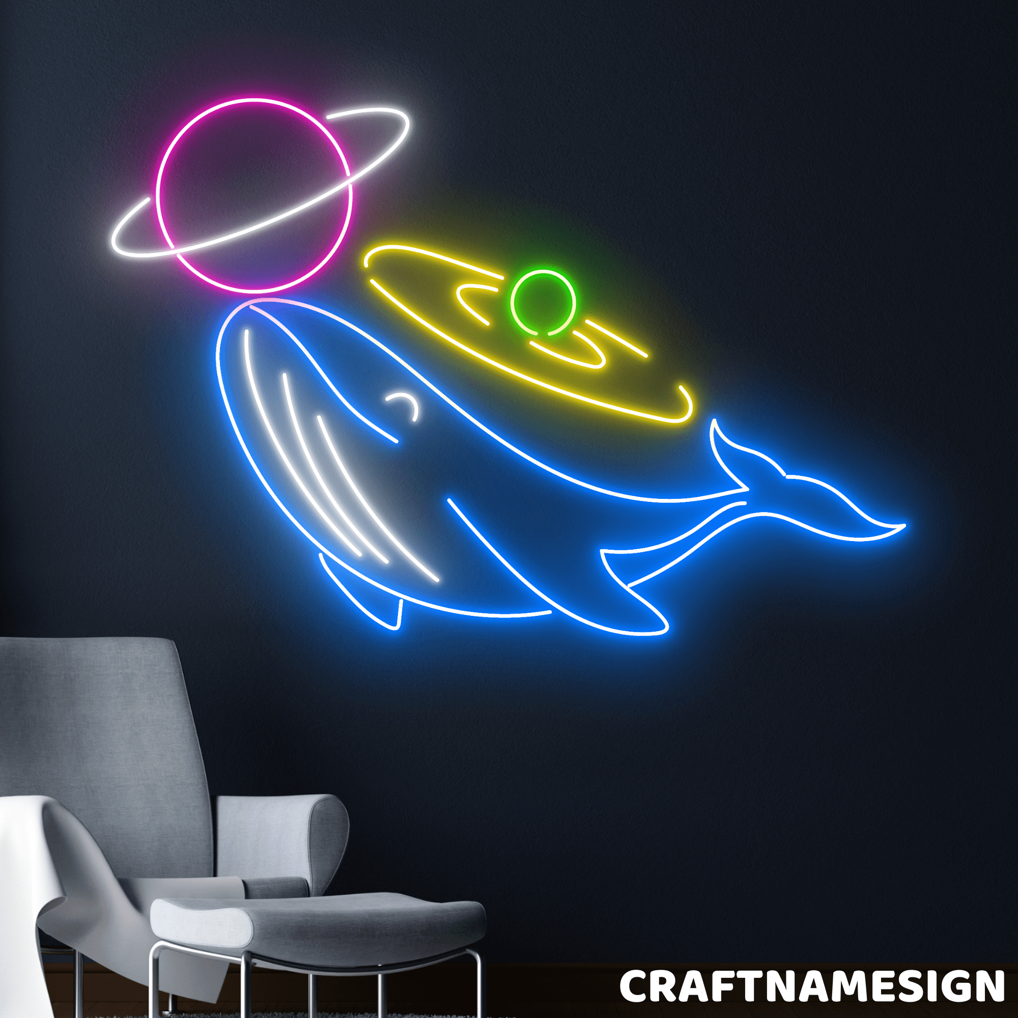 Craftnamesign Whale Planet Neon Sign, Space Planet Wall Decor, Kids ...
