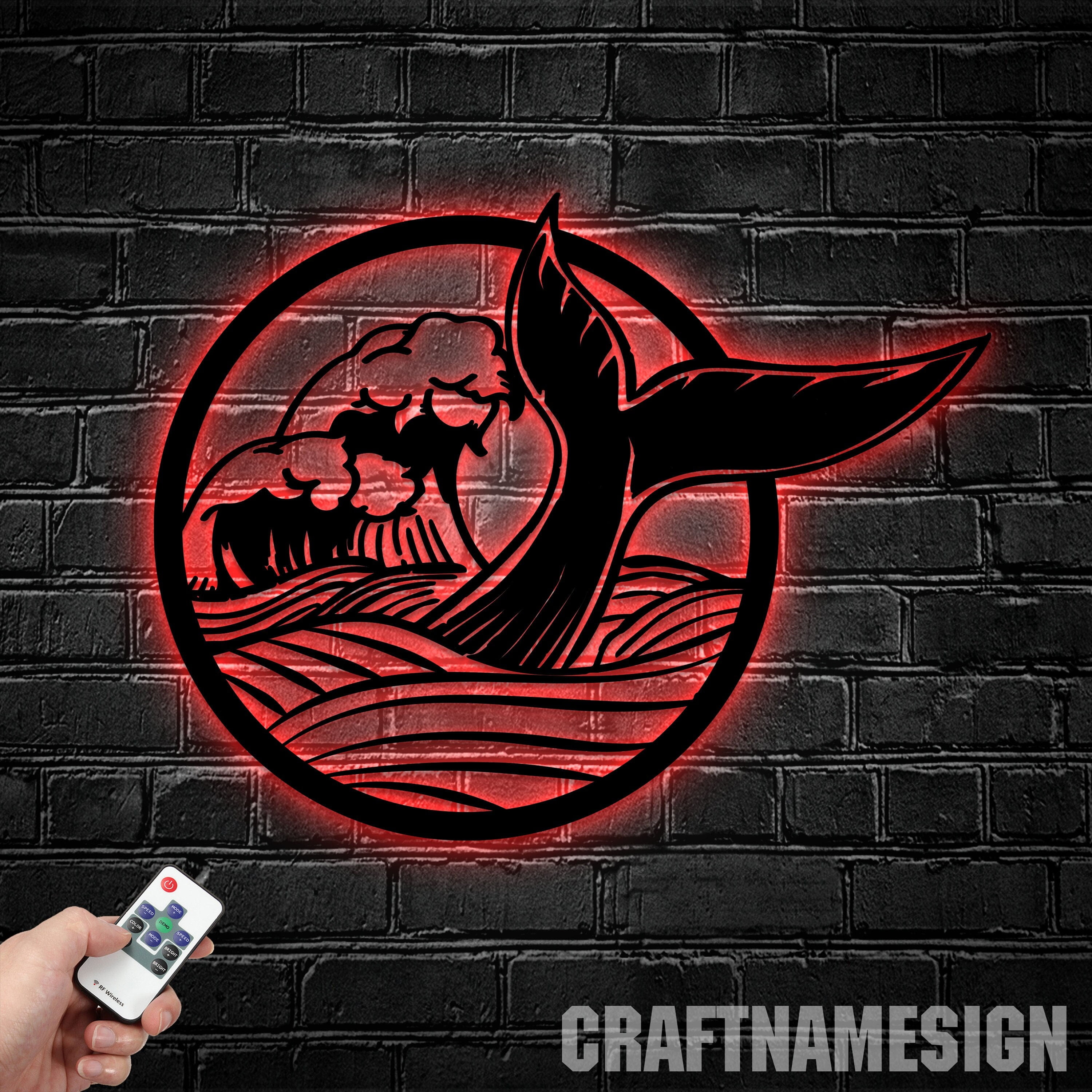 Craftnamesign Whale Tail Metal Wall Art Led Light, Custom Blue Whale ...