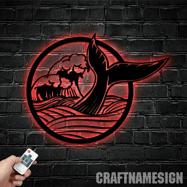 Craftnamesign Whale Tail Metal Wall Art Led Light, Custom Blue Whale ...