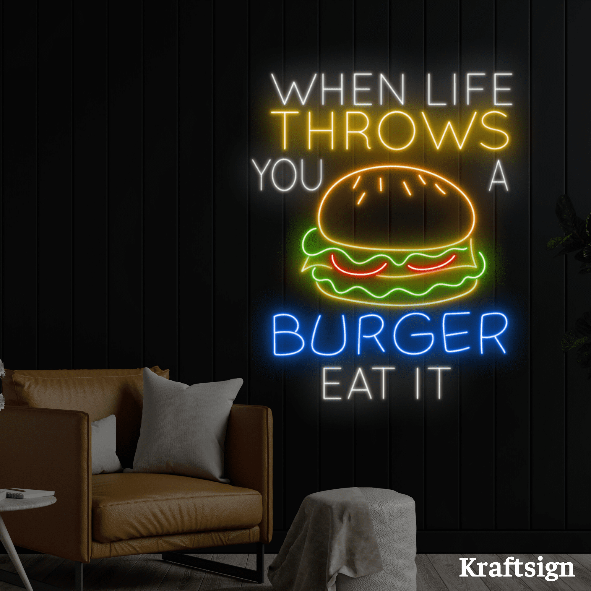 Craftnamesign When Life You A Burger Neon Sign, Burger Shop LED Signage ...