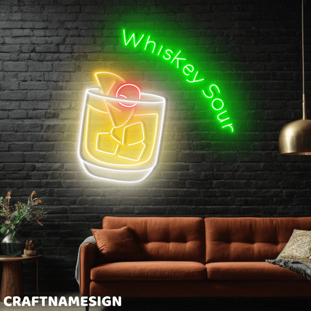 Craftnamesign Whiskey Sour Neon Sign, Whiskey Bar Wall Decor, Bar Pub ...
