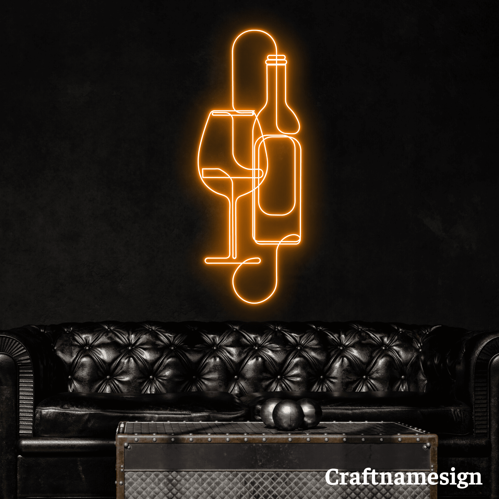 Craftnamesign Wine Glass Line Art Neon Sign for Bar Club Party Wine ...