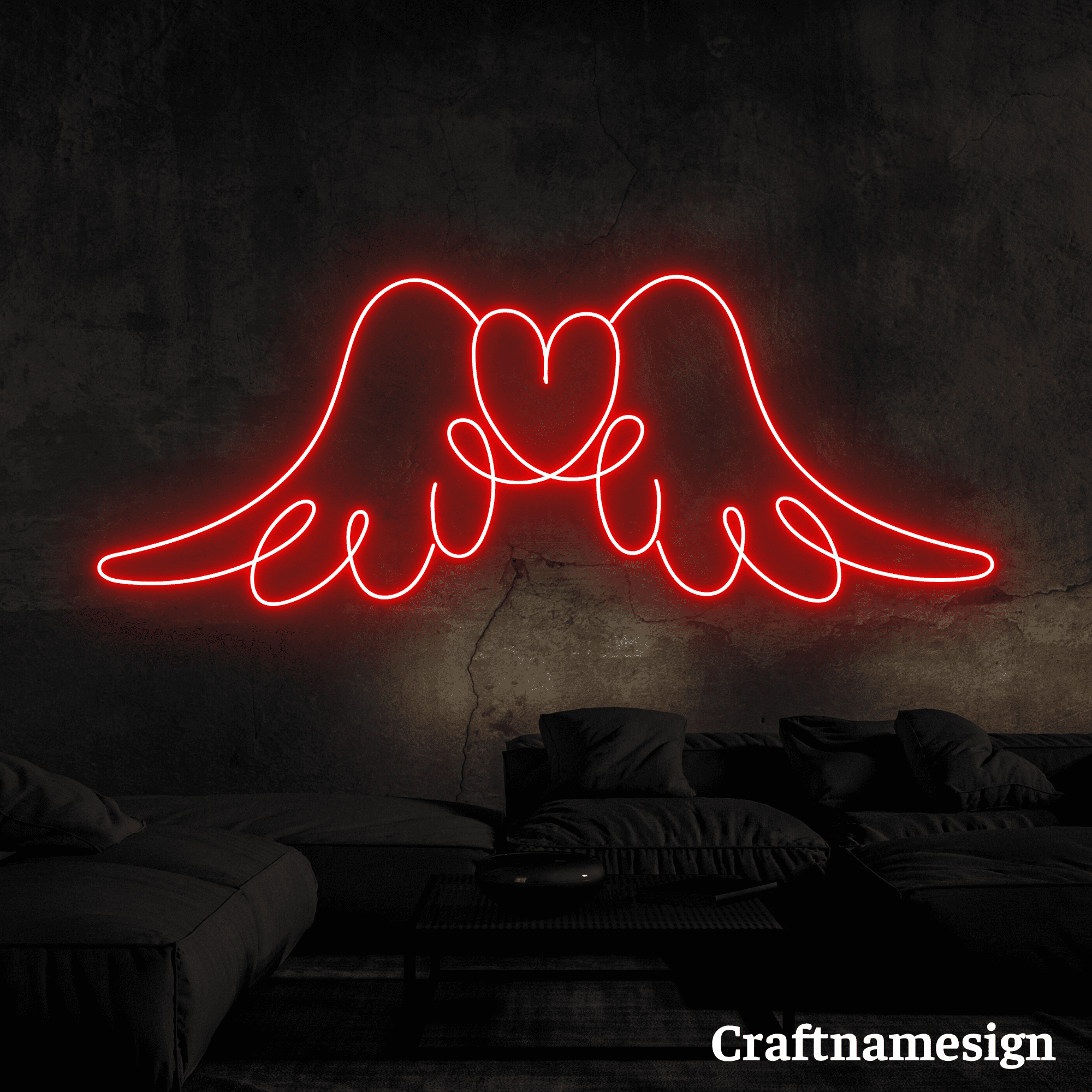 Craftnamesign Wing Angel Line Art Neon Sign for Bedroom Bar Club Wall ...