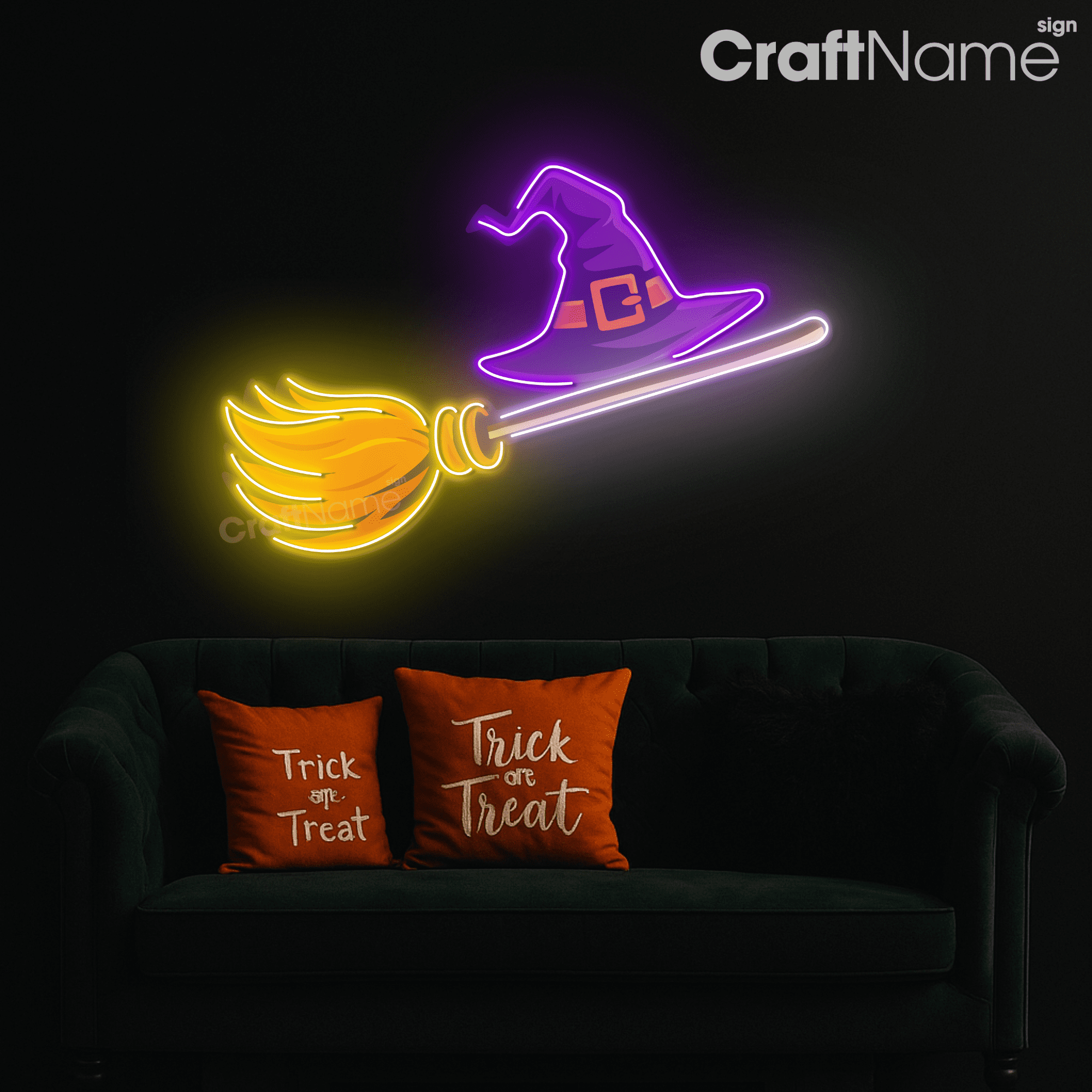 Craftnamesign Witch Broom Neon Sign for Halloween Party Decor, Spooky ...