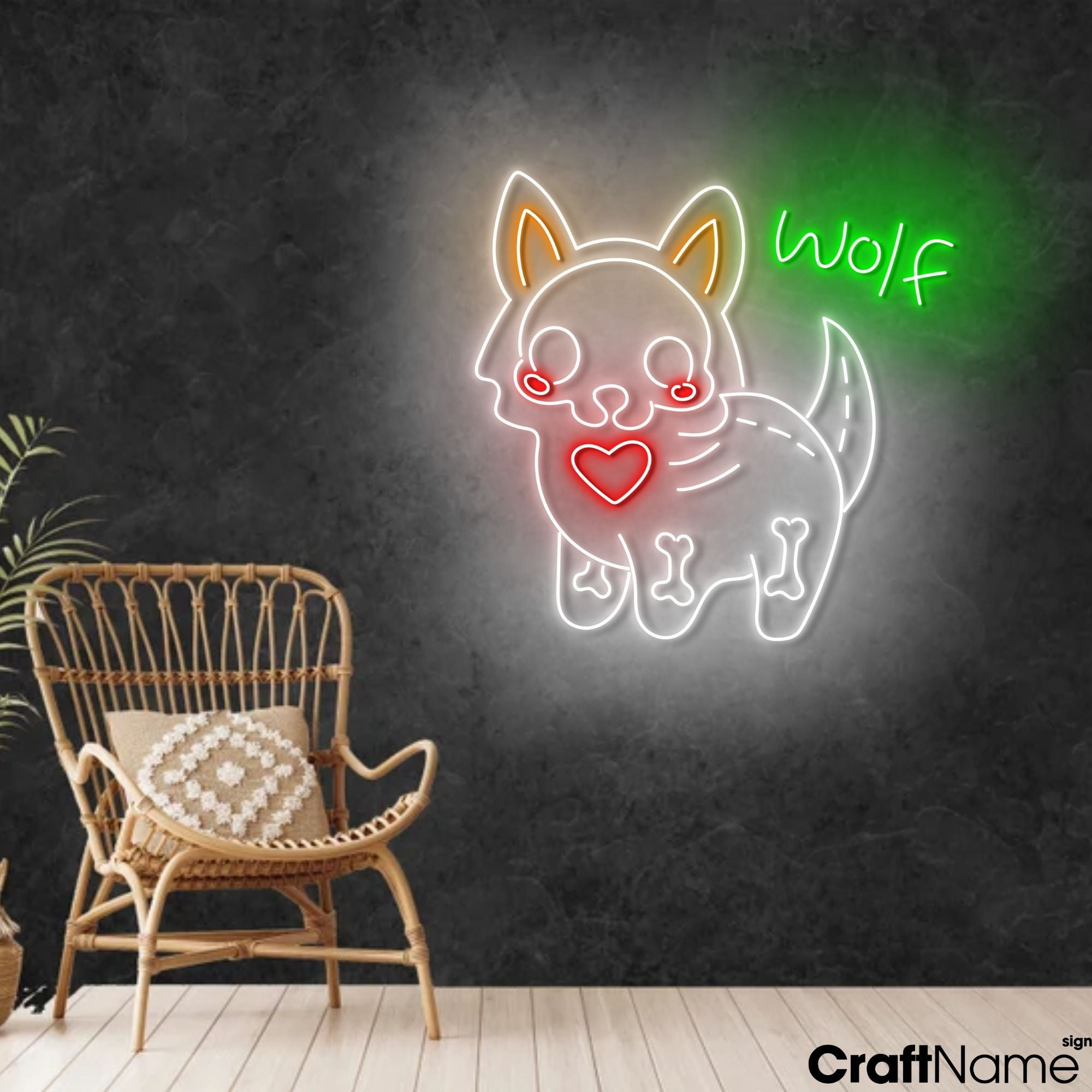 Craftnamesign Wolf Skeleton Neon Light Up Sign Wall Art For Halloween ...