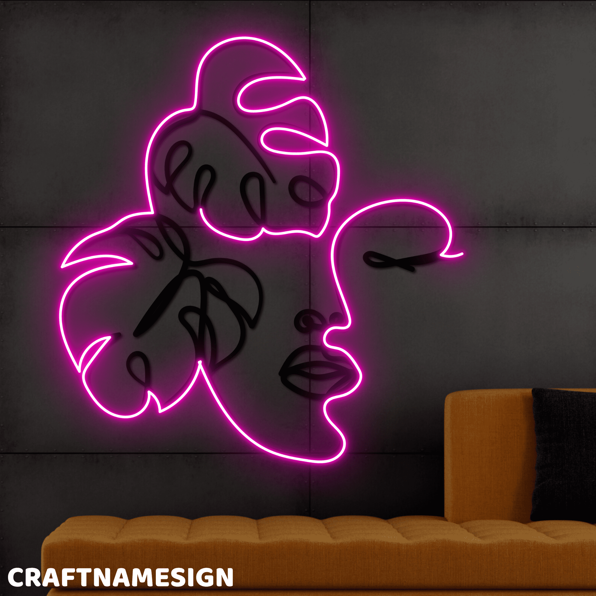 Craftnamesign Woman Face With Leaf Neon Decal, Girl Room Wall Sign, Spa ...