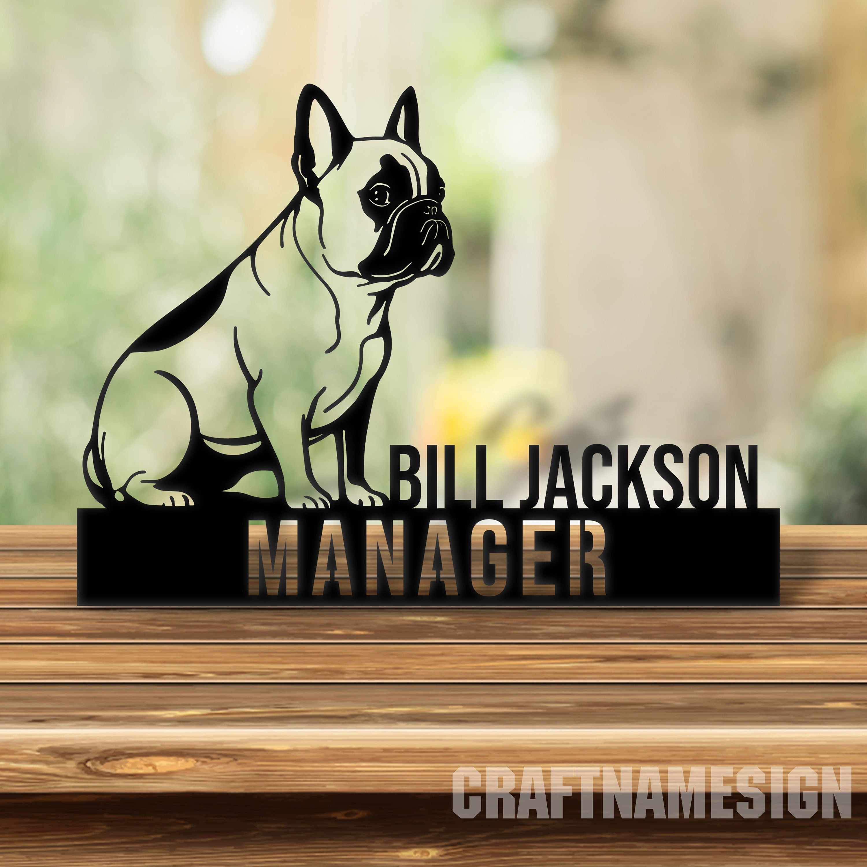 Craftnamesign Wooden Pug Dog Lover Desk Name Plate, Pug Dog Metal ...